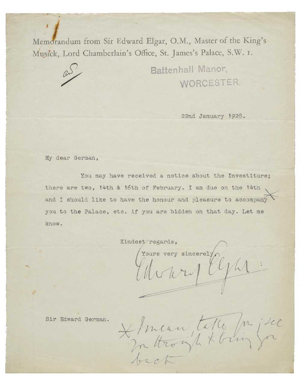 Lot 258 - Elgar, Edward, 1857-1934