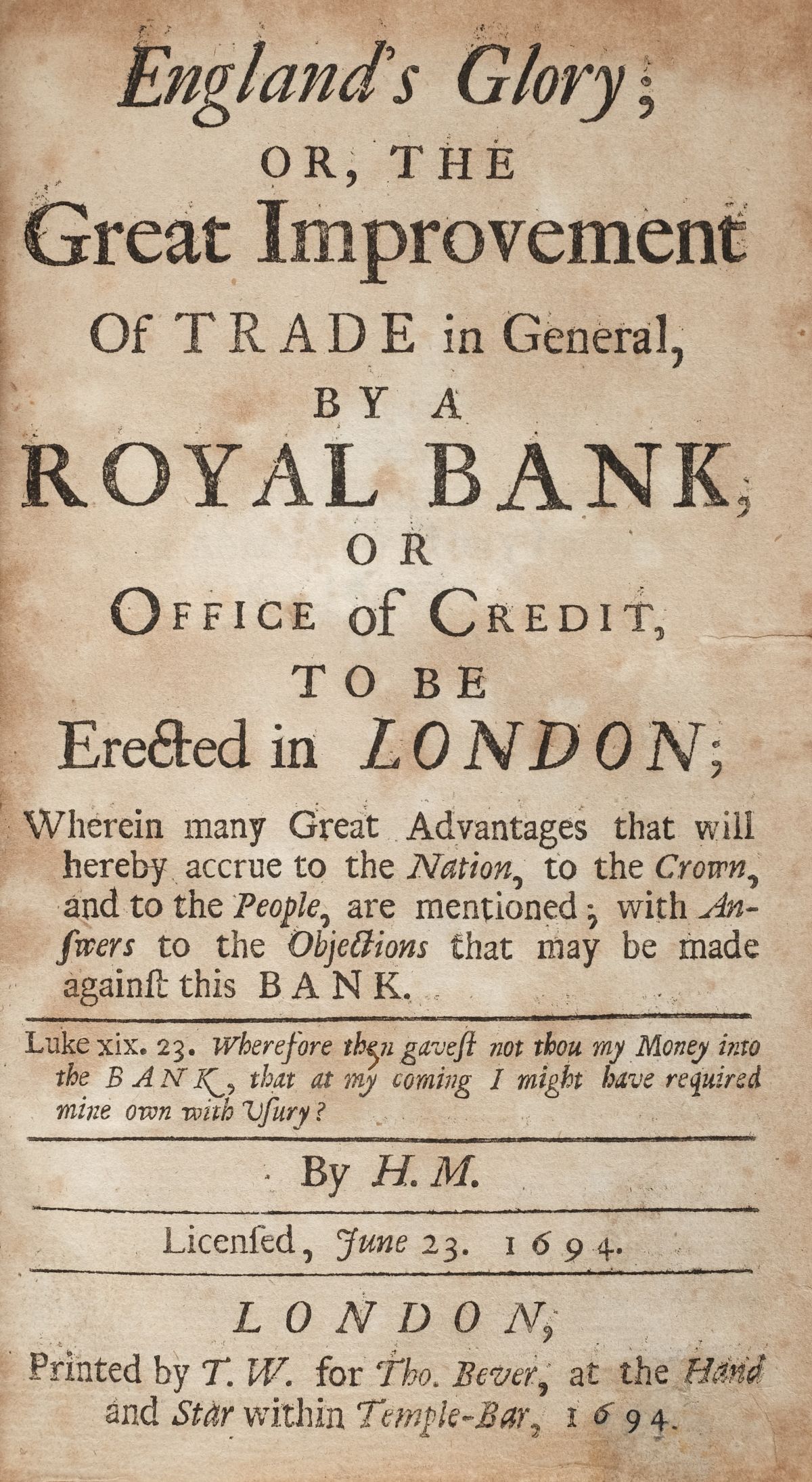 Lot 95 - Mackworth (Humphrey). England's Glory, 1694