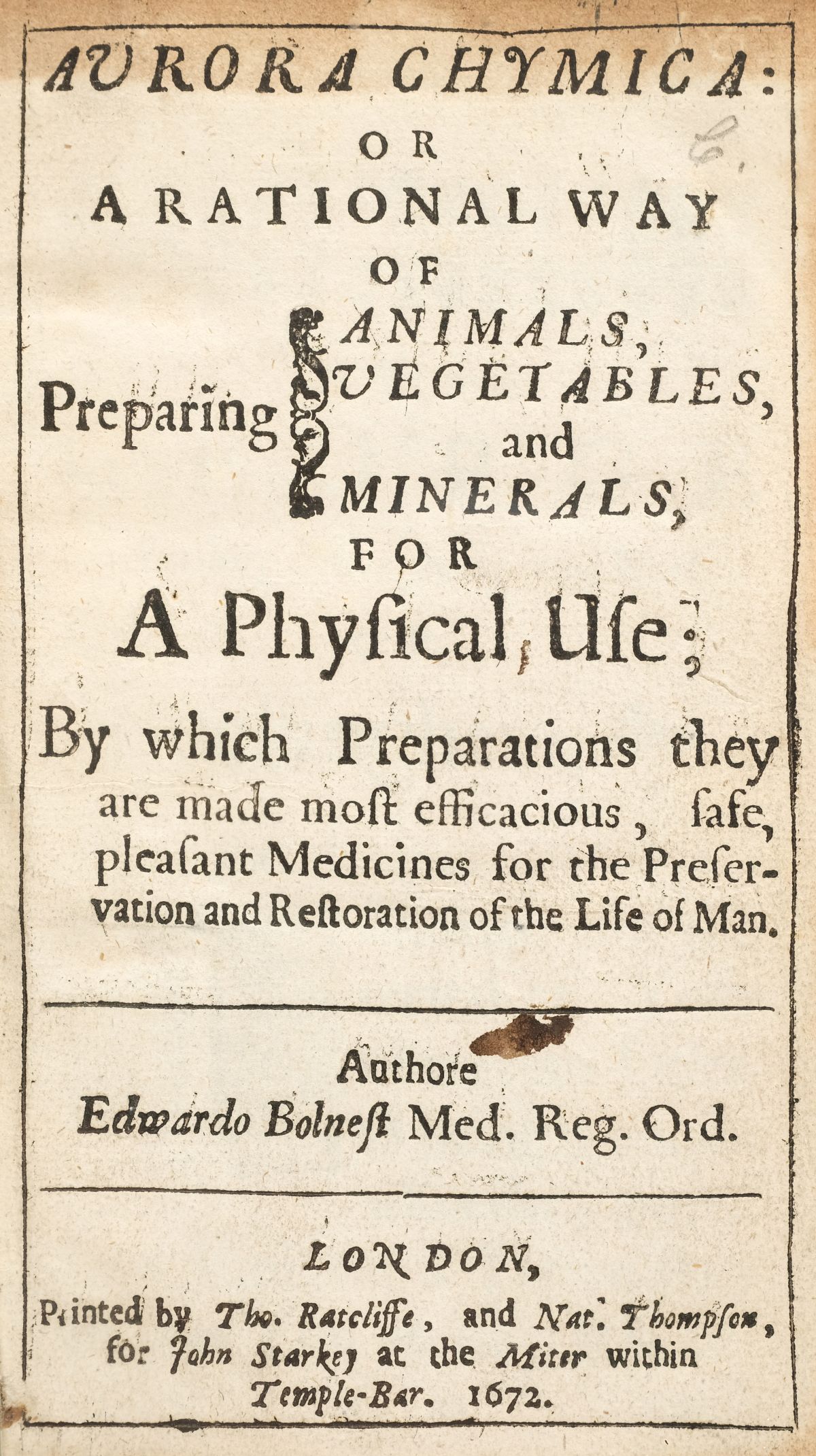 Lot 45 - Bolnest (Edward). Aurora Chymica, 1st edition,