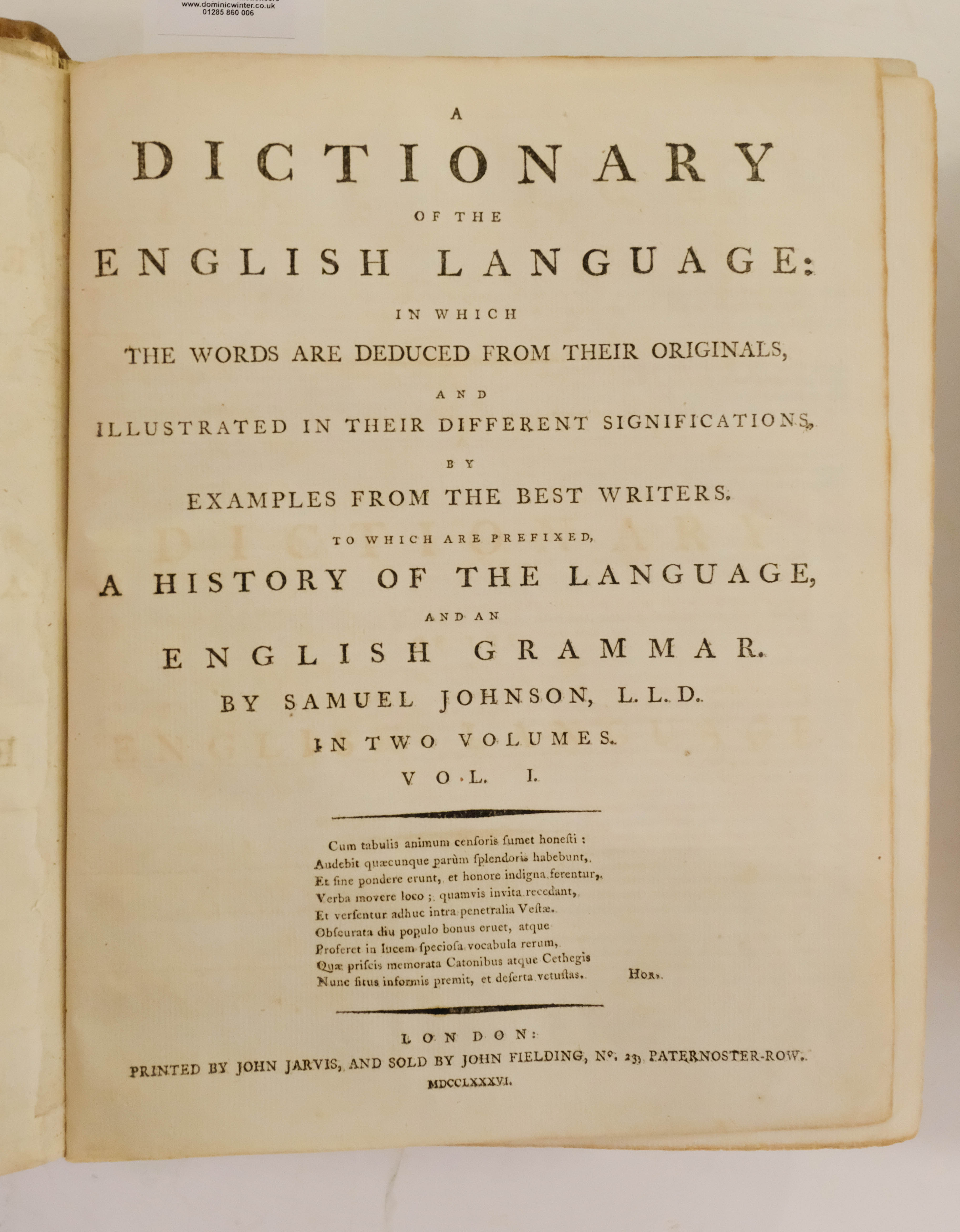 Lot 220 - Johnson (Samuel). A Dictionary of the
