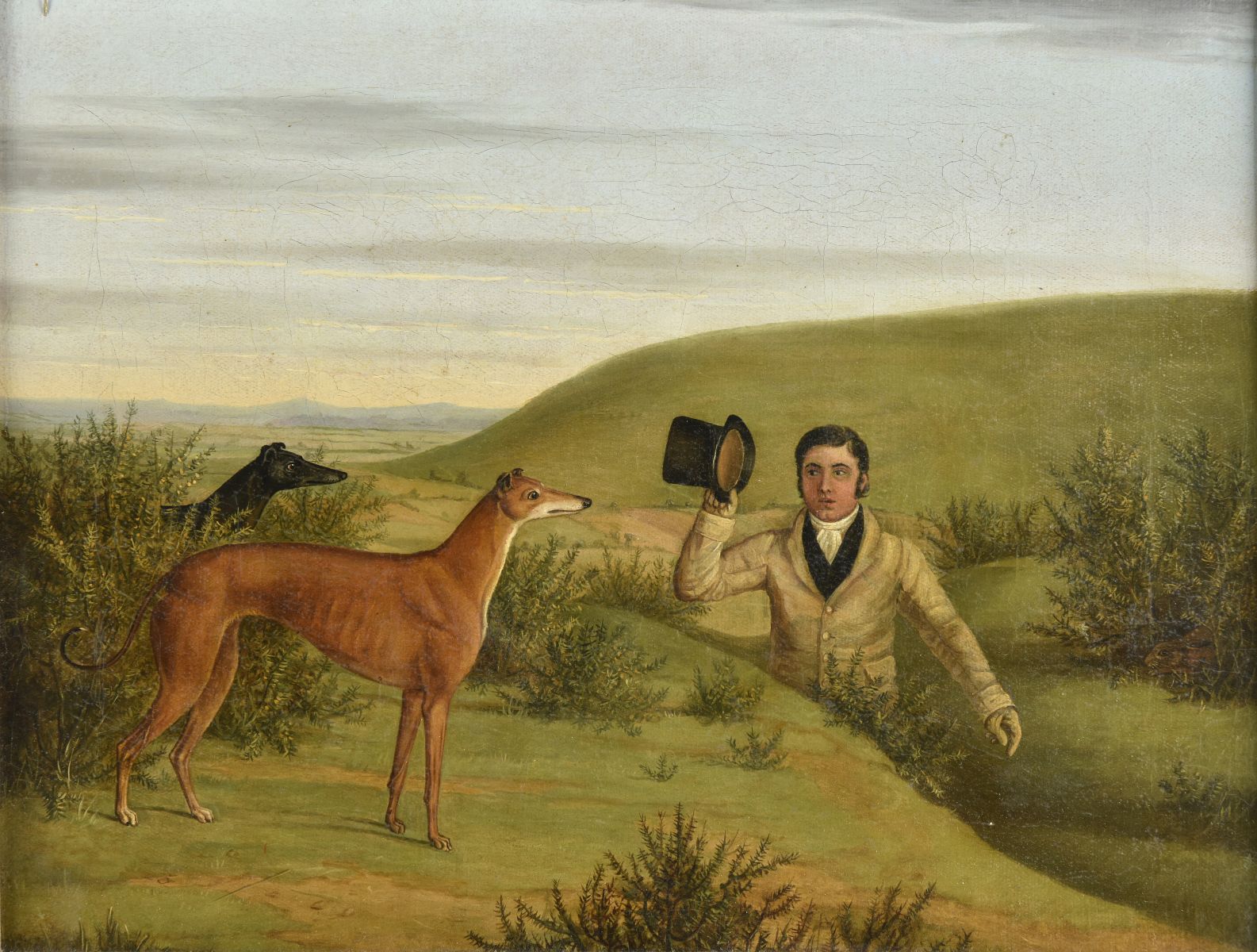 Lot 158 - Coursing. Two Greyhounds and their owner,