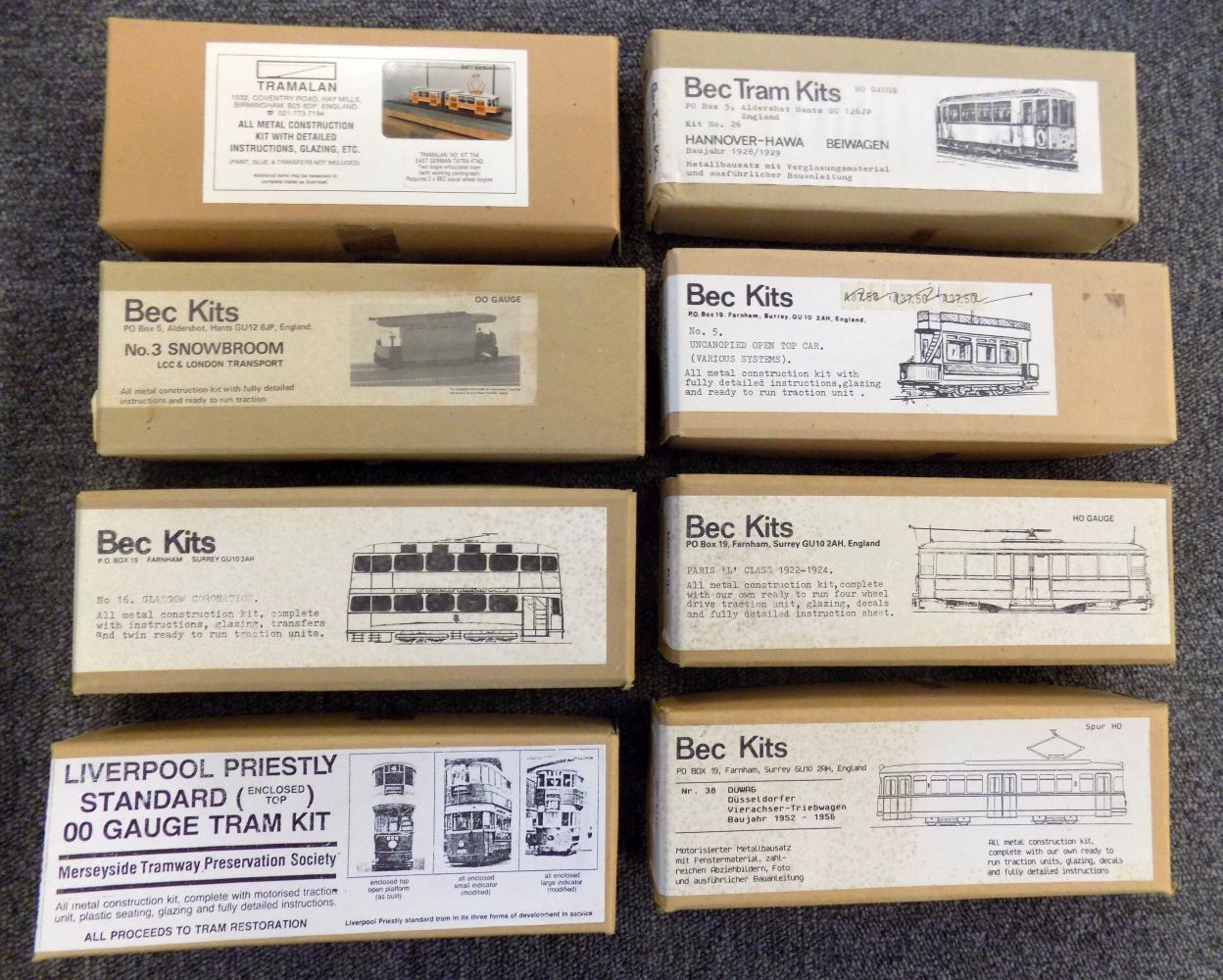 Lot 5 - Tram model kits. A collection of brass etched