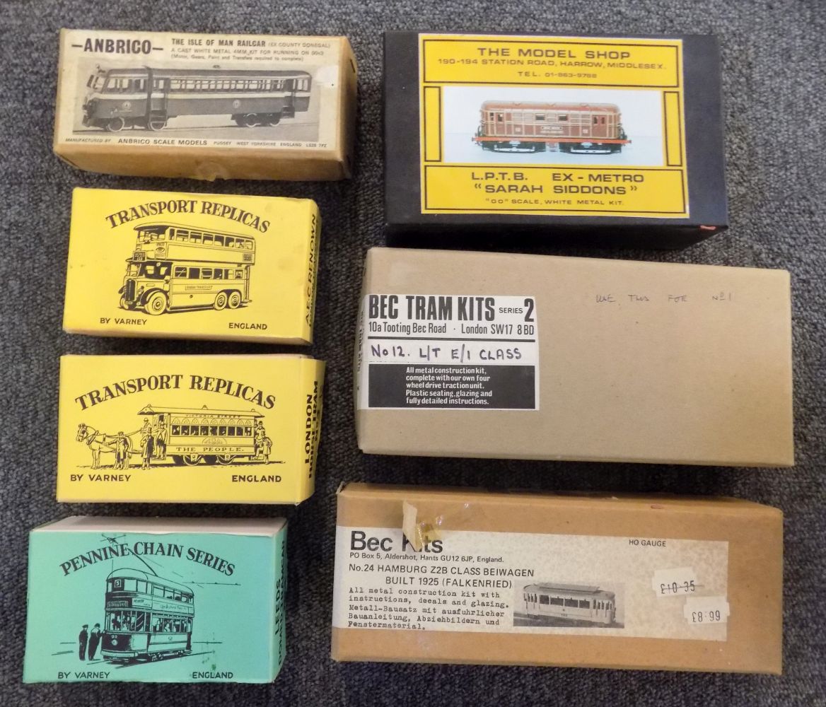 Lot 5 - Tram model kits. A collection of brass etched