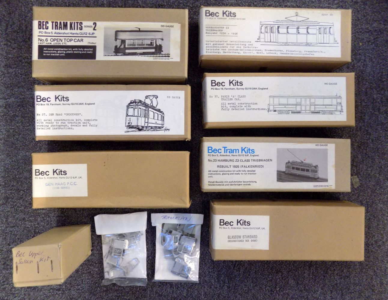 Lot 5 - Tram model kits. A collection of brass etched