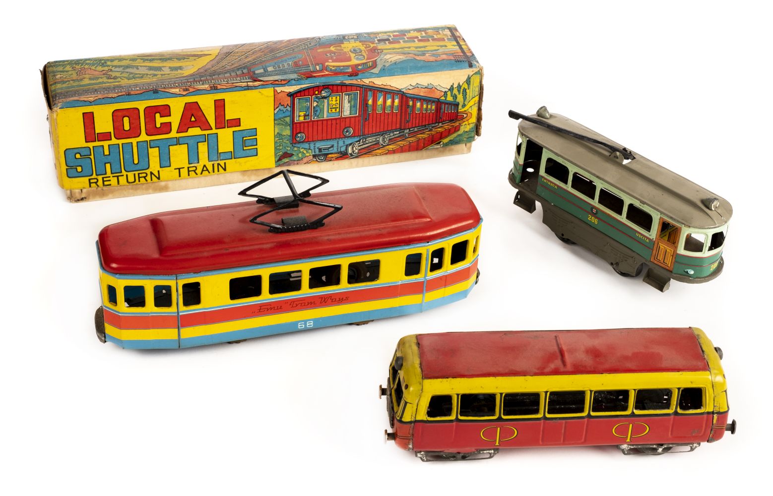 Lot 10 - Trams. A collection of toy trams and cars etc.