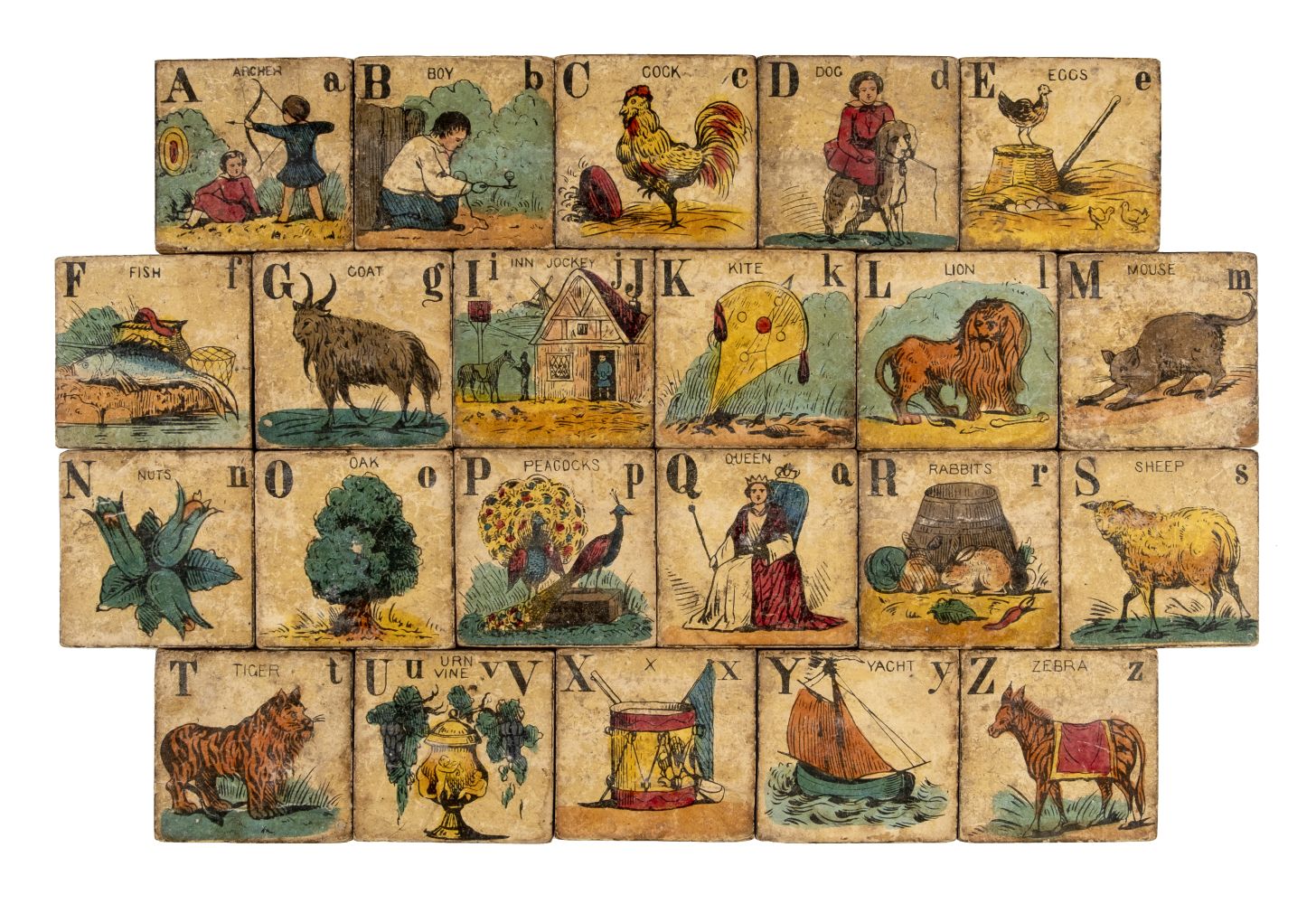 Lot 536 - Alphabet. A set of pictorial alphabet tiles,