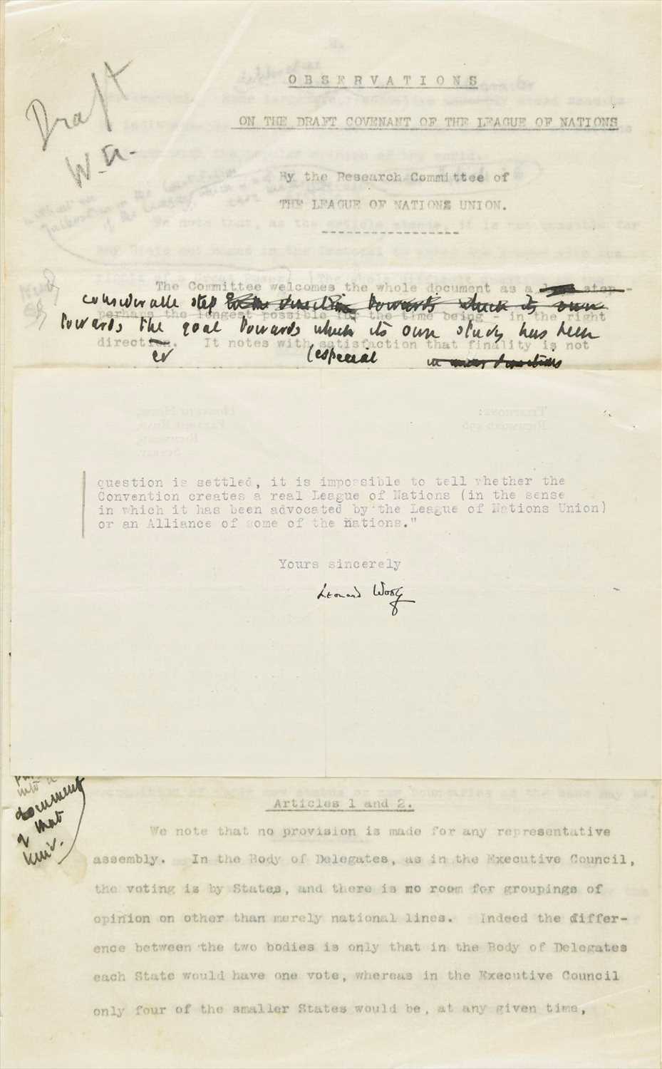 Lot 890 - Woolf (Leonard, 1880-1969). Typed letter