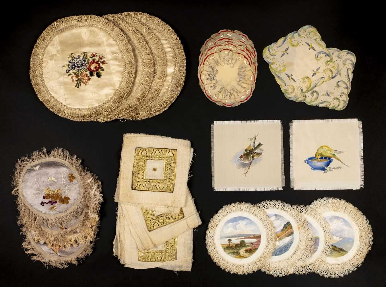 Lot 185 - Doilies. A set of six Spitalfields silk