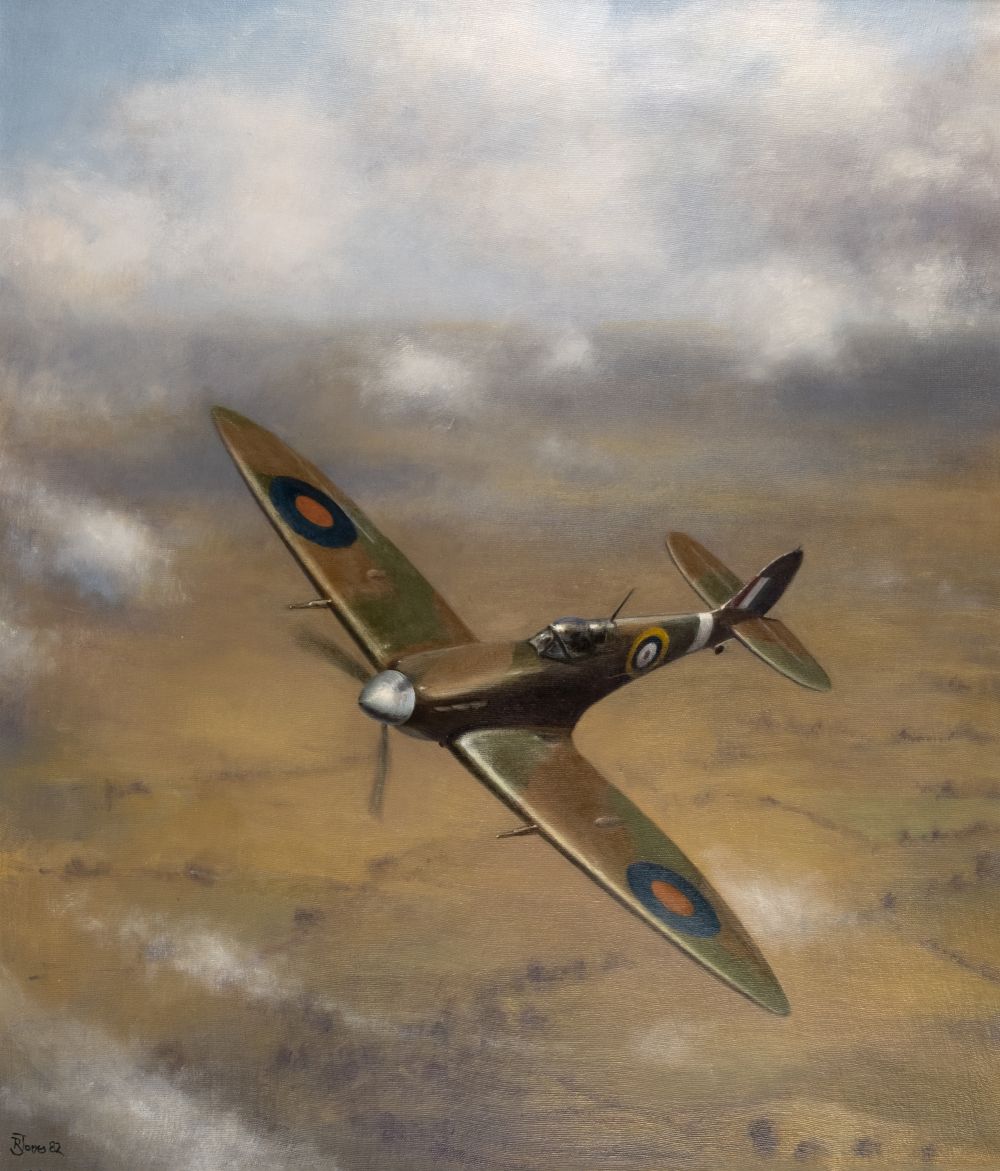Lot 137 - Jones (R, 20th century). Spitfire, oil on