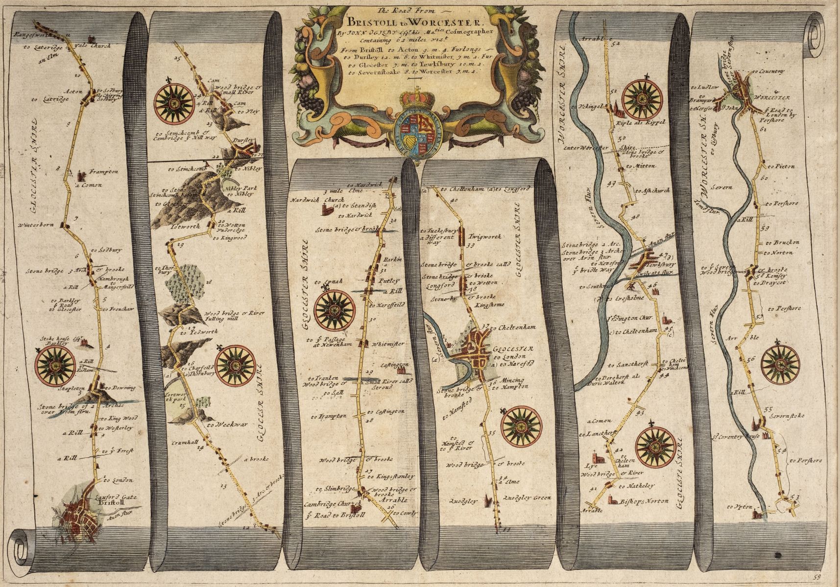 Lot 77 - Ogilby (John). Three strip road maps, circa