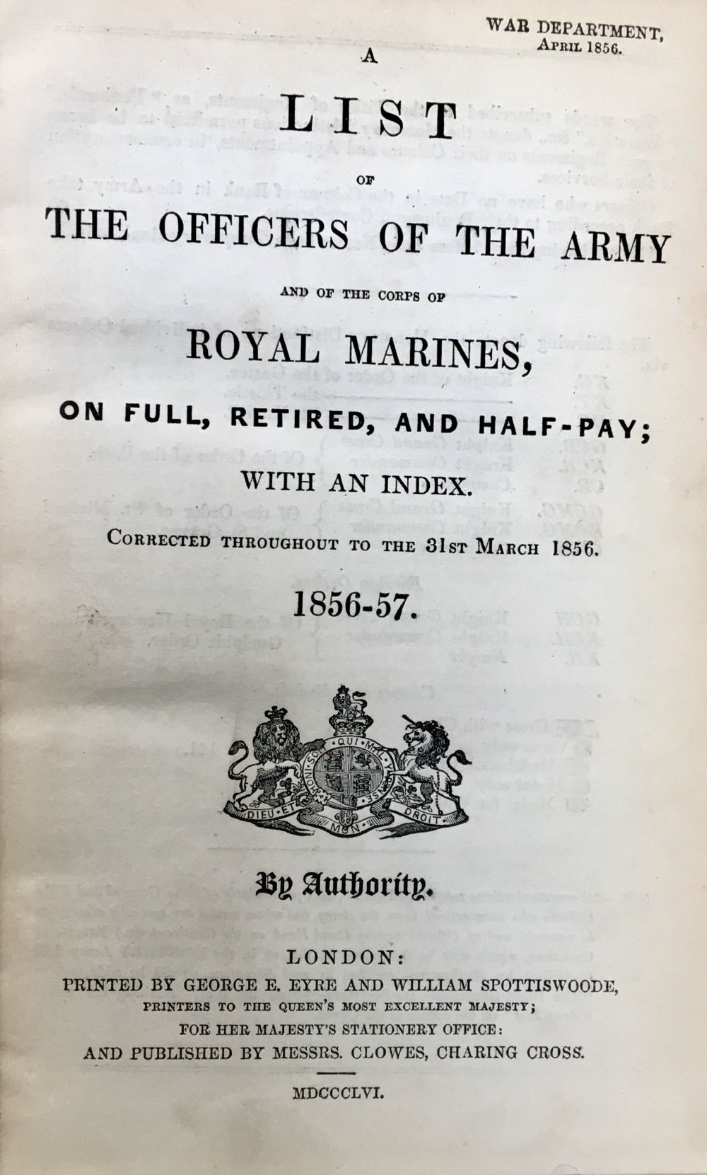 Lot 773 - Army Lists. A List of the Officers of the