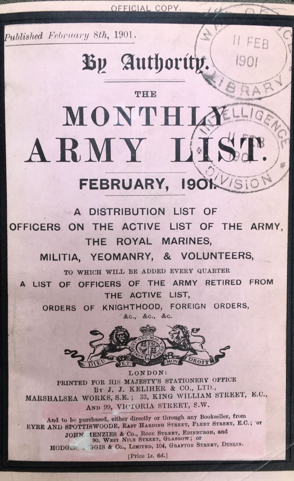 Lot 779 - Army Lists. The Monthly Army List for