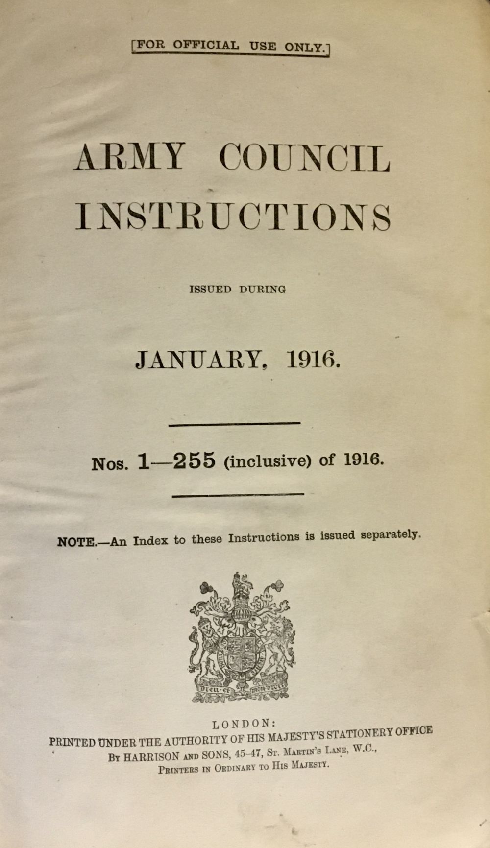 Lot 796 - Army Council Instructions Issued During