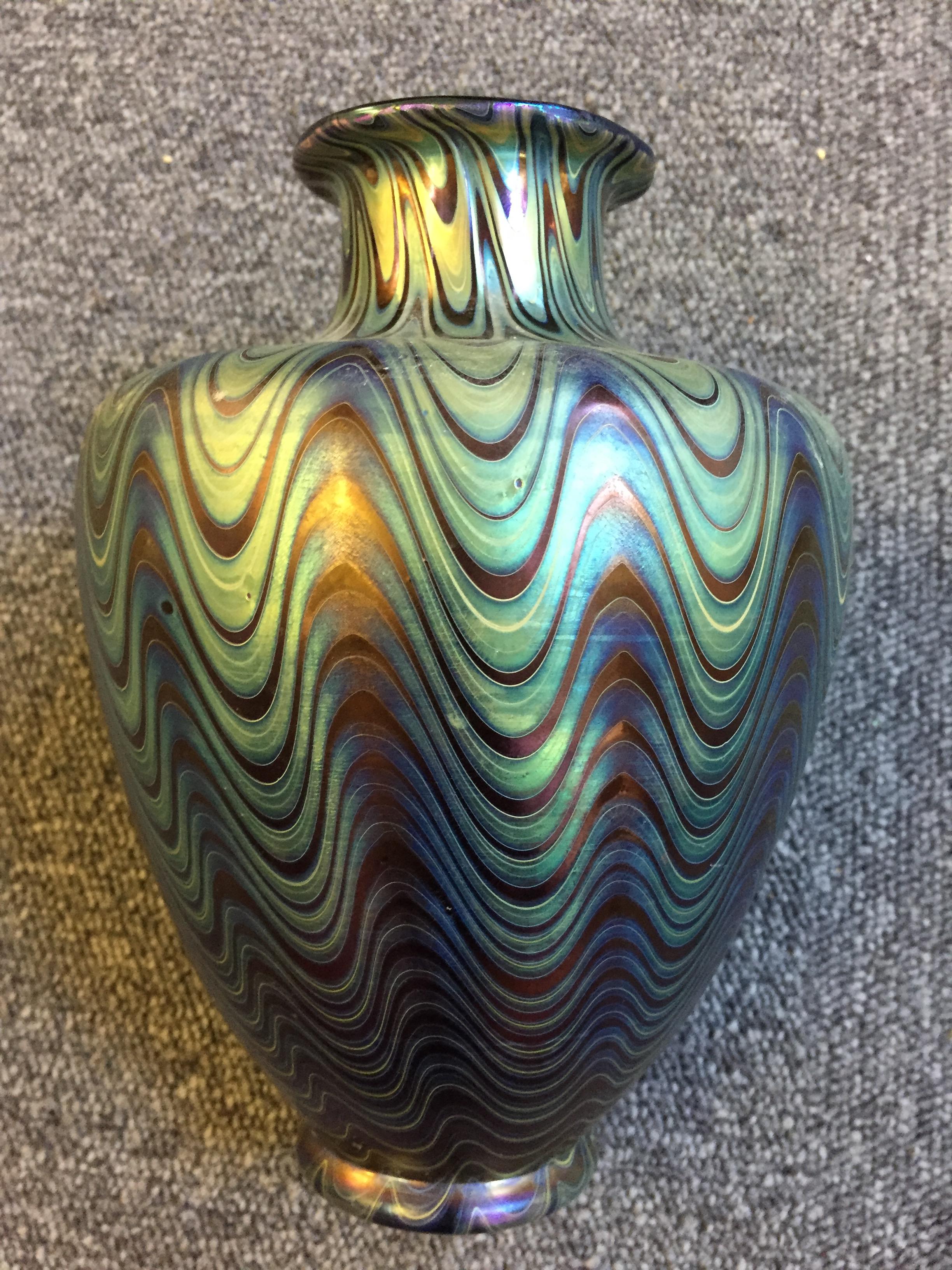 Lot 299 - Glassware. Coloured Loetz style glass vases