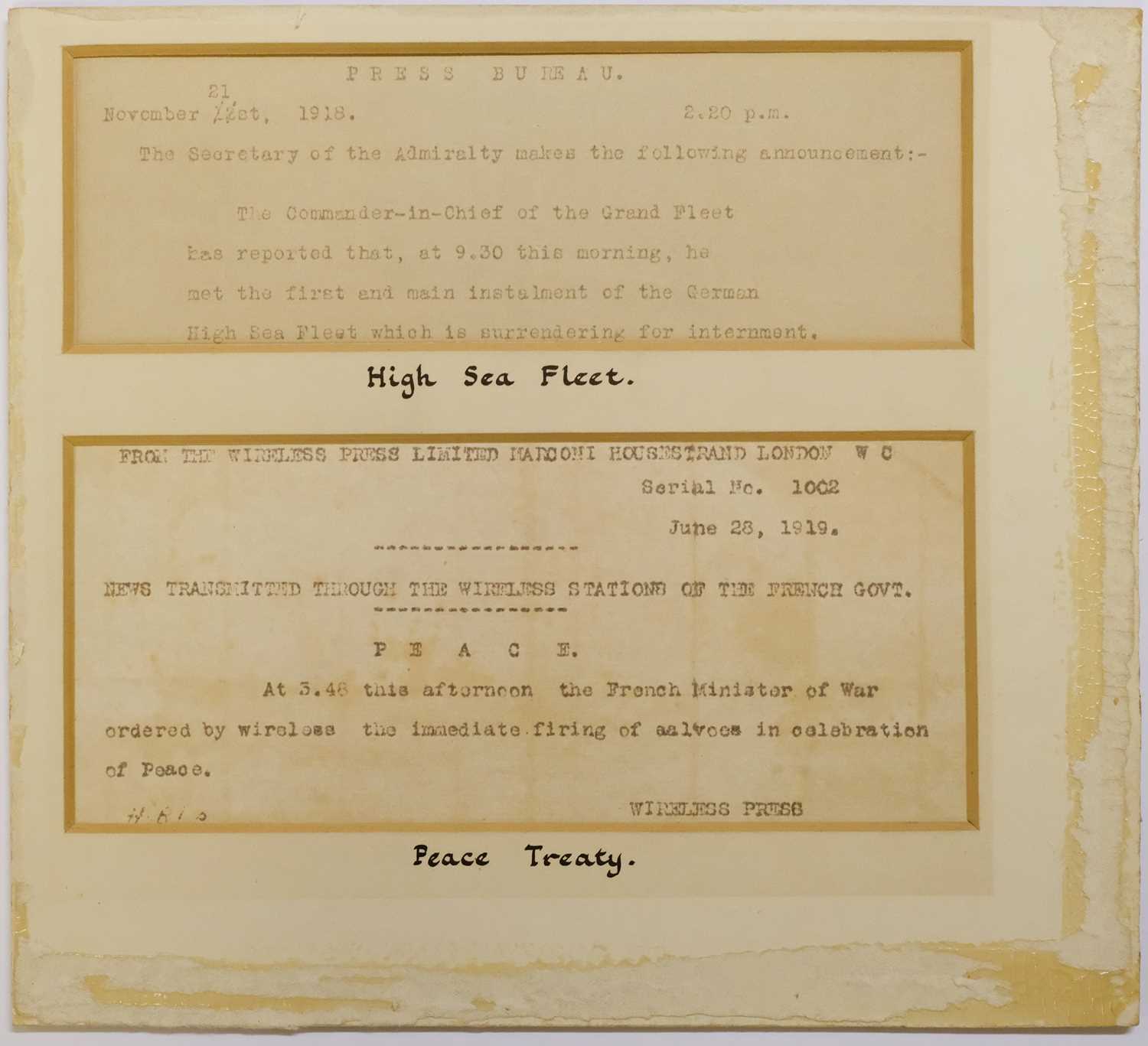 Lot 45 - WWI Surrender. Three original telegraphs