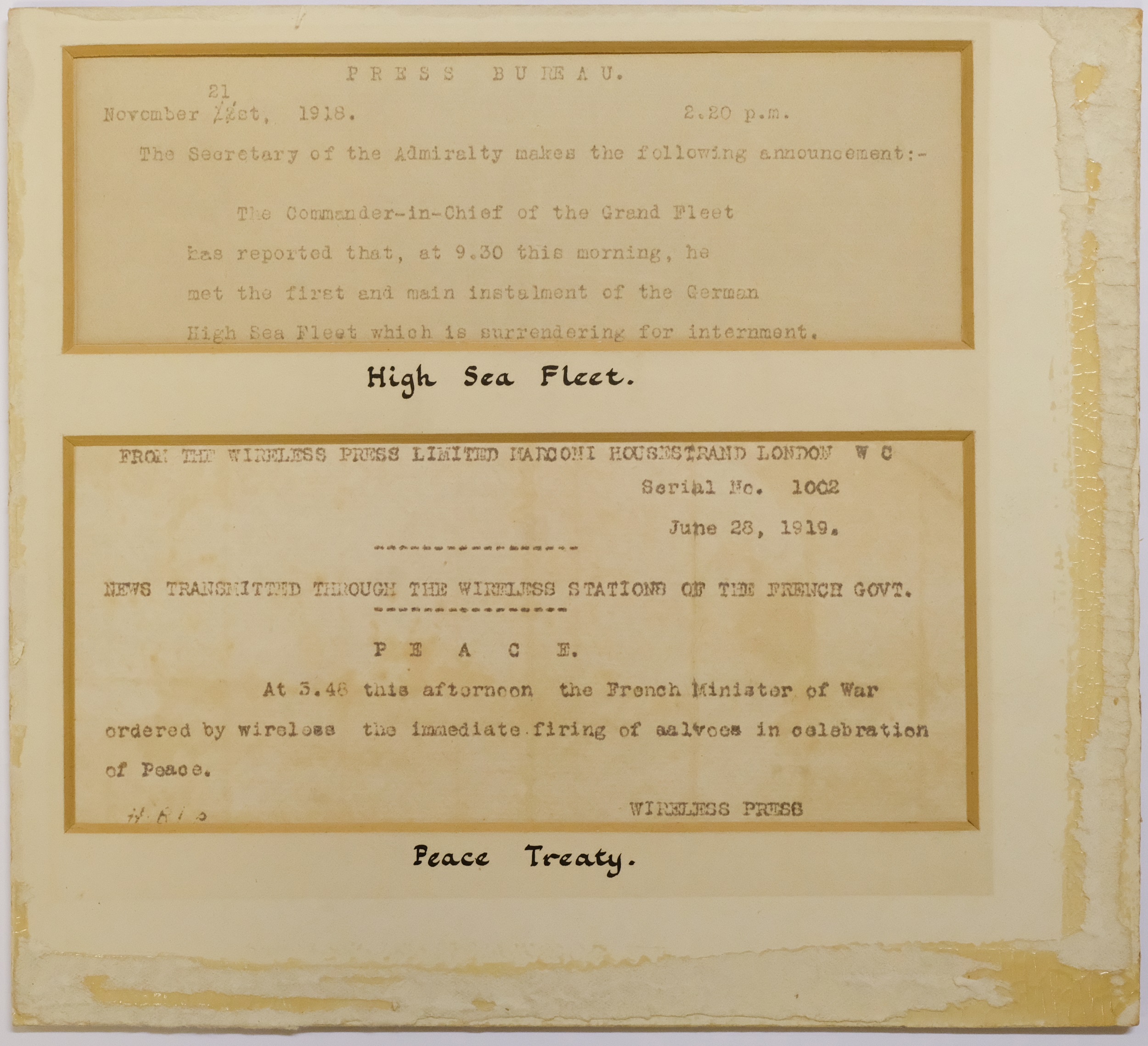 Lot 45 - WWI Surrender. Three original telegraphs