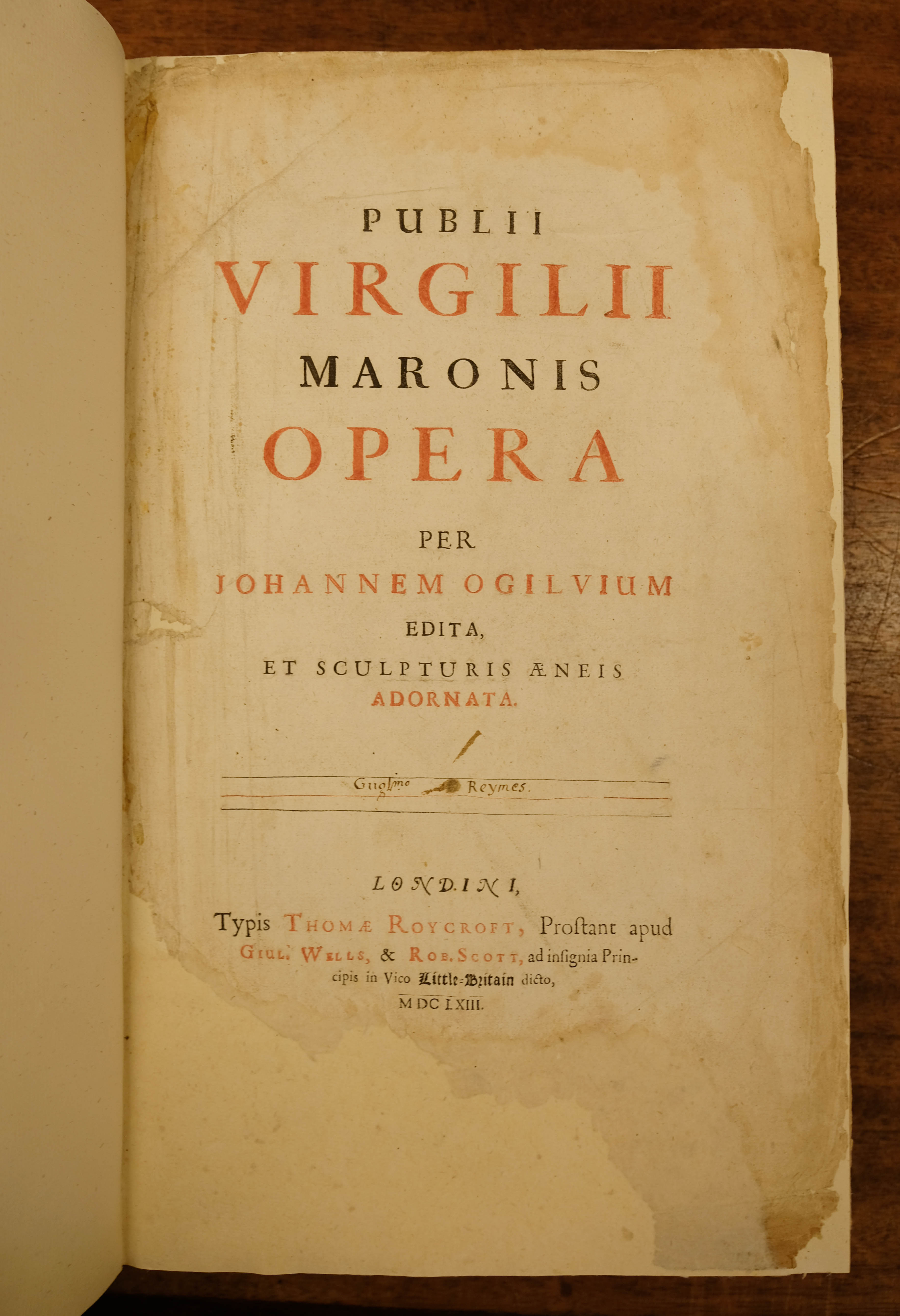 Lot 310 - Virgil. Opera, London: Thomas Roycroft, 1663