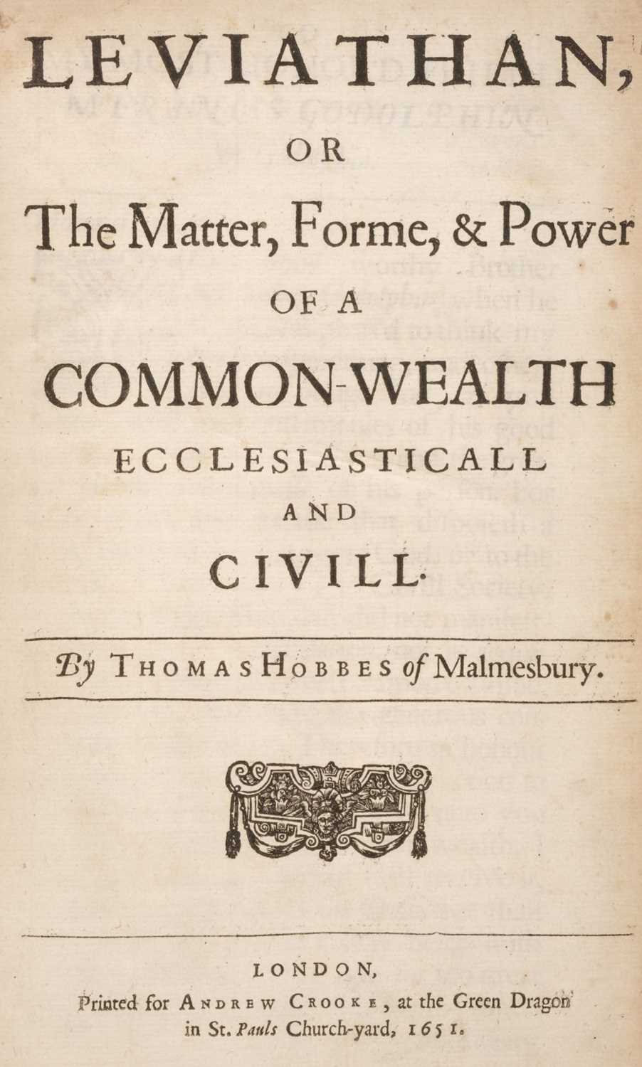 Lot 224 - Hobbes (Thomas). Leviathan, 1st edition,