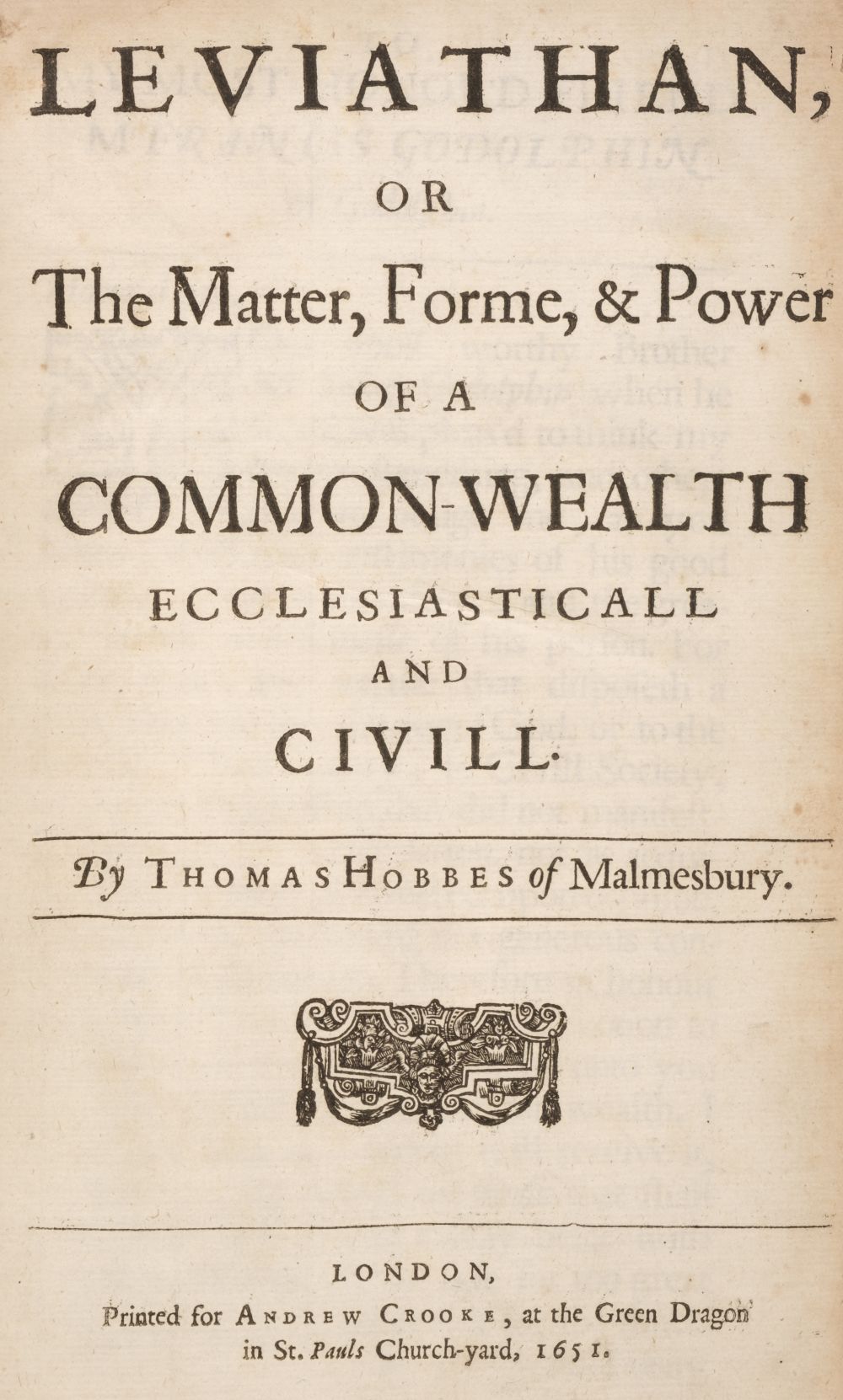 Lot 224 - Hobbes (Thomas). Leviathan, 1st edition,