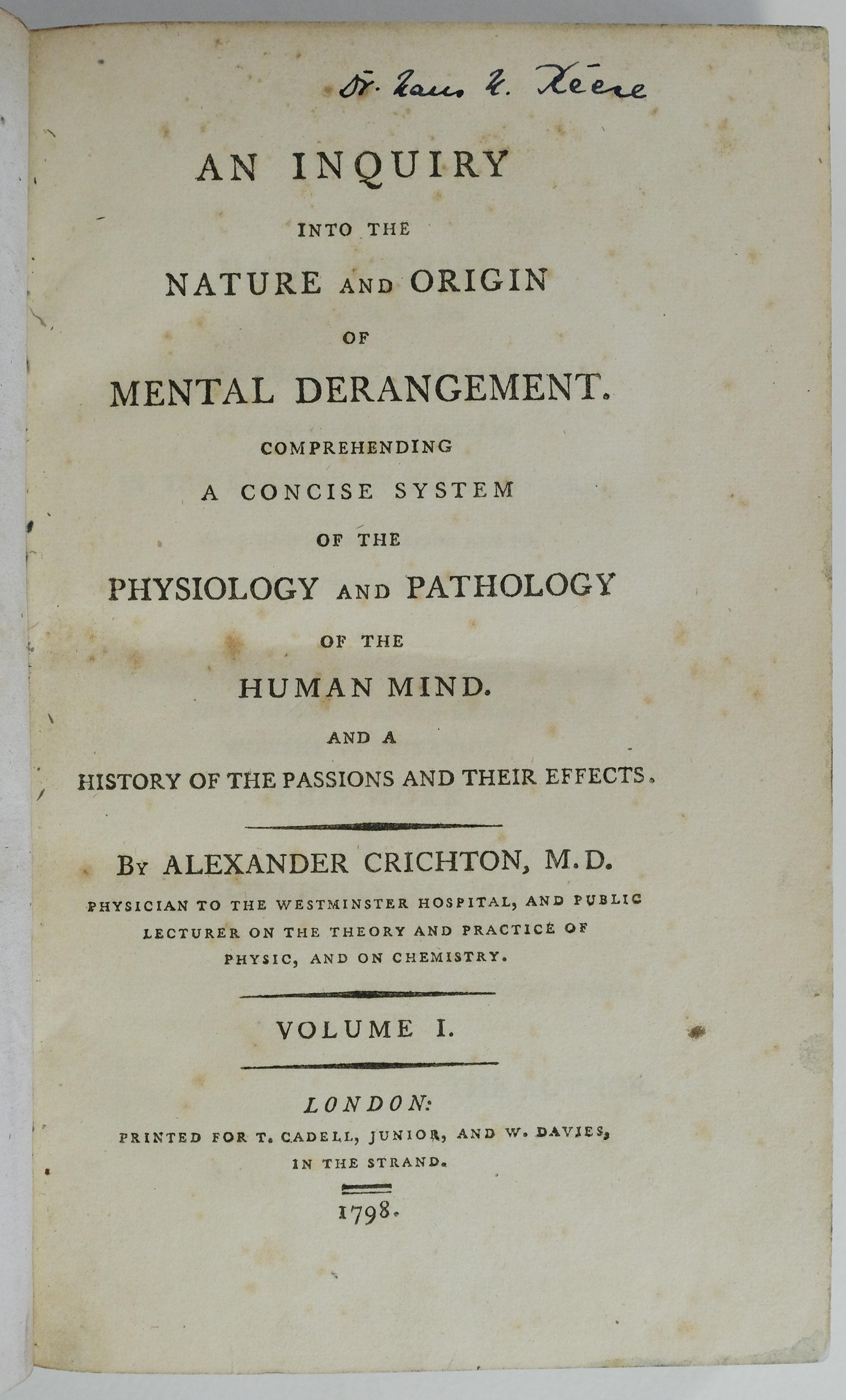 Lot 310 - Crichton (Alexander). An Inquiry into Mental