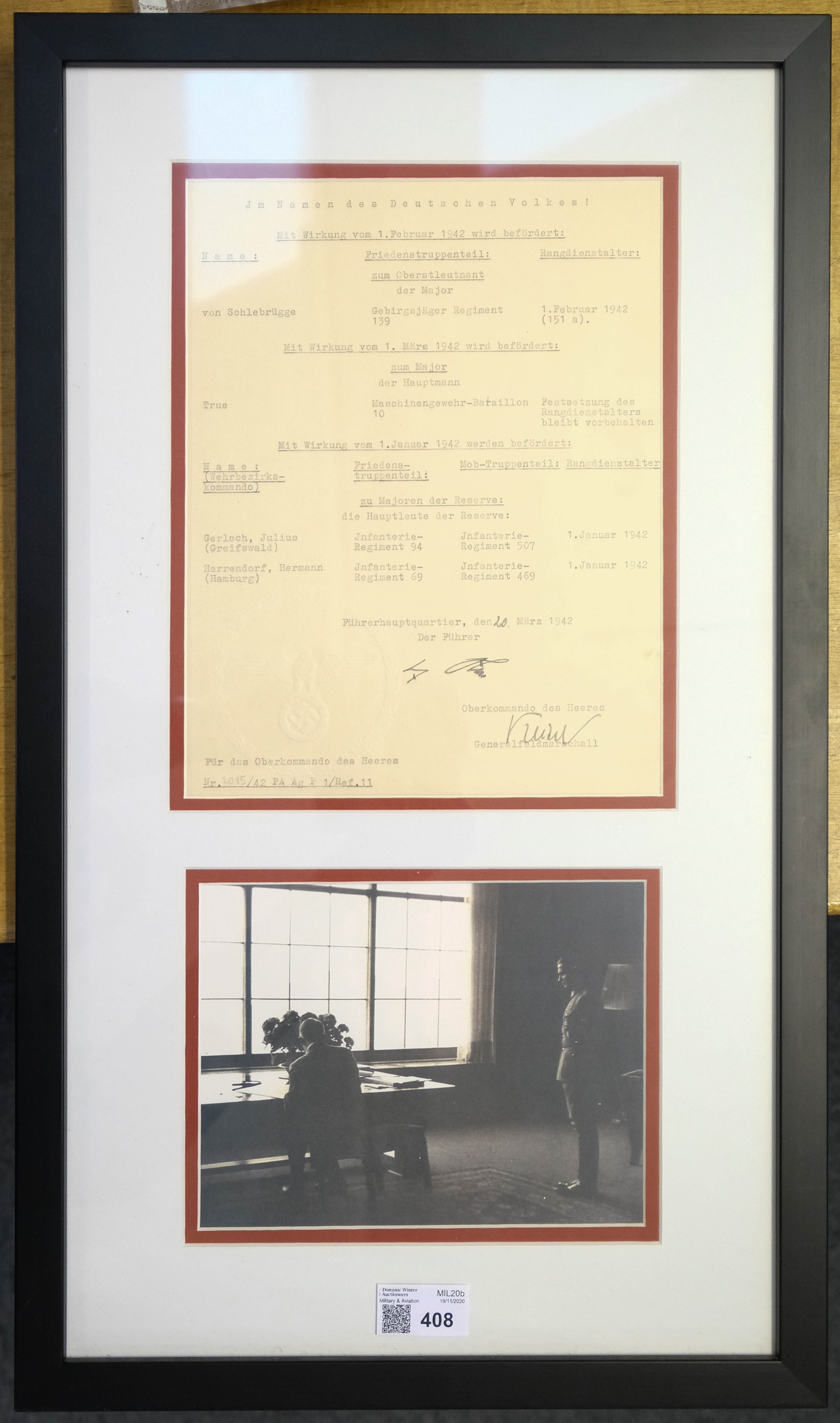 Lot 408 - Hitler (Adolf, 1889-1945). Document Signed,