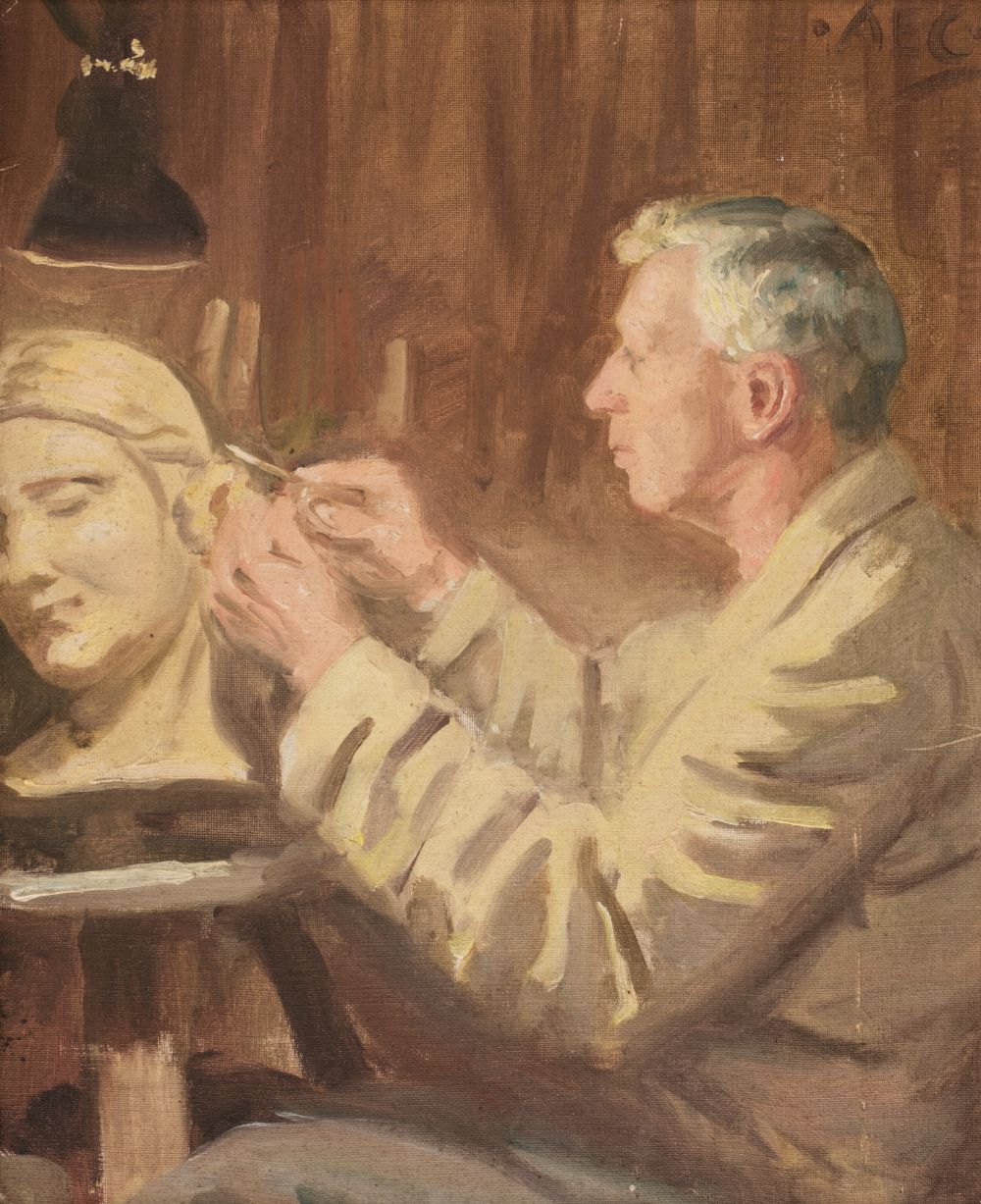 Cooper (Alfred Egerton). Portrait of Barnes Wallis sculpting a wood ...