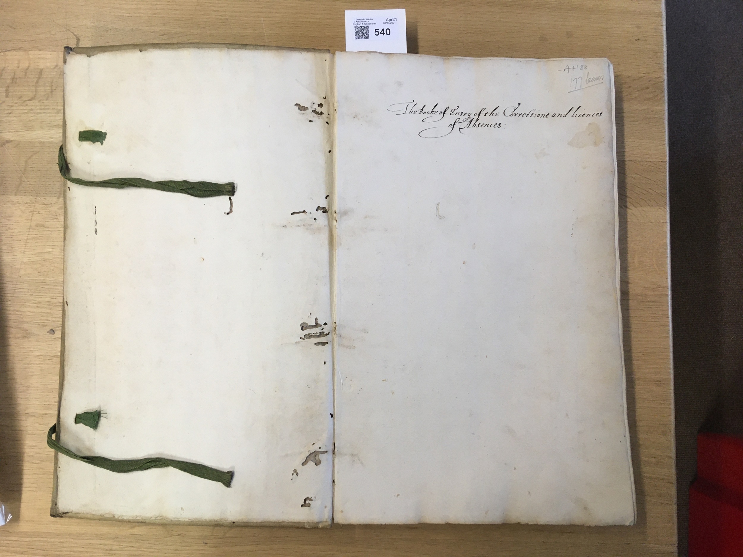 Lot 540 - Paper - Handmade. A folio volume of blank