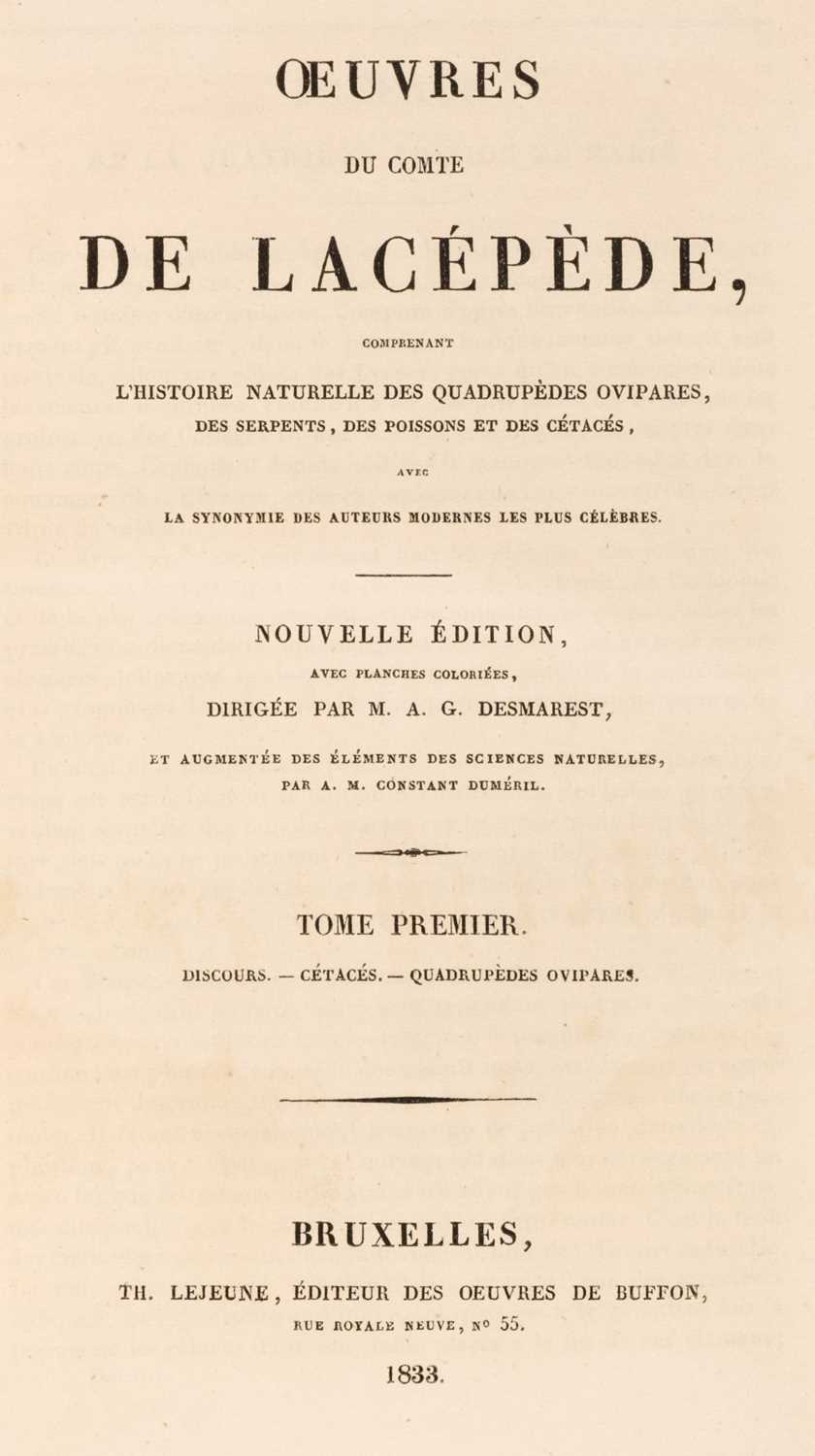 Lot 188 - Lacépède (Bernard Germain de). Oeuvres du