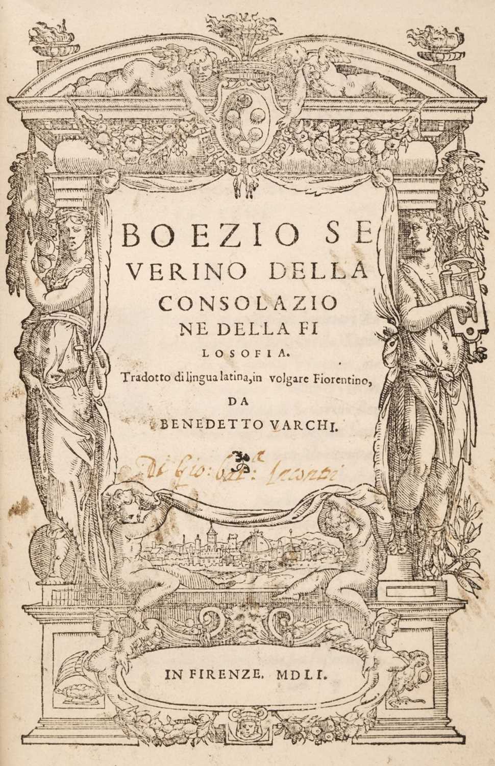 Lot 259 - Boethius. Della consolazione della filosofia,