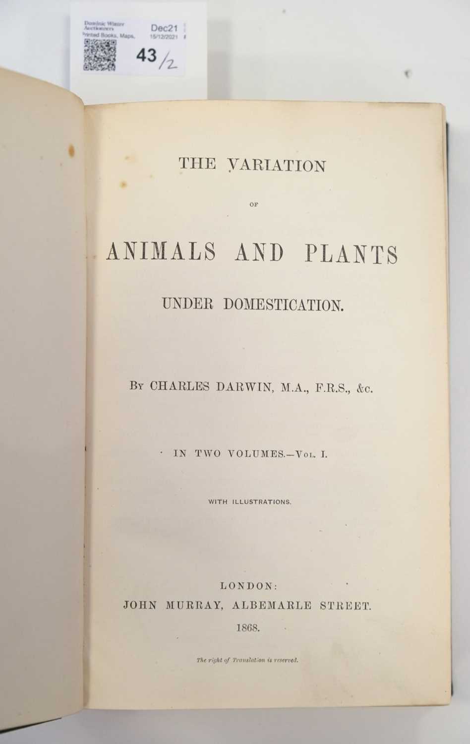 Lot 43 - Darwin (Charles). The Variation of Animals