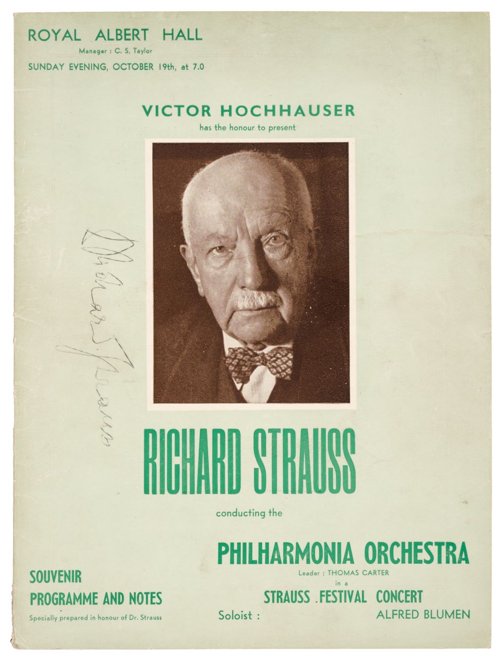 Lot 970 - Strauss (Richard, 1864-1949). Programme