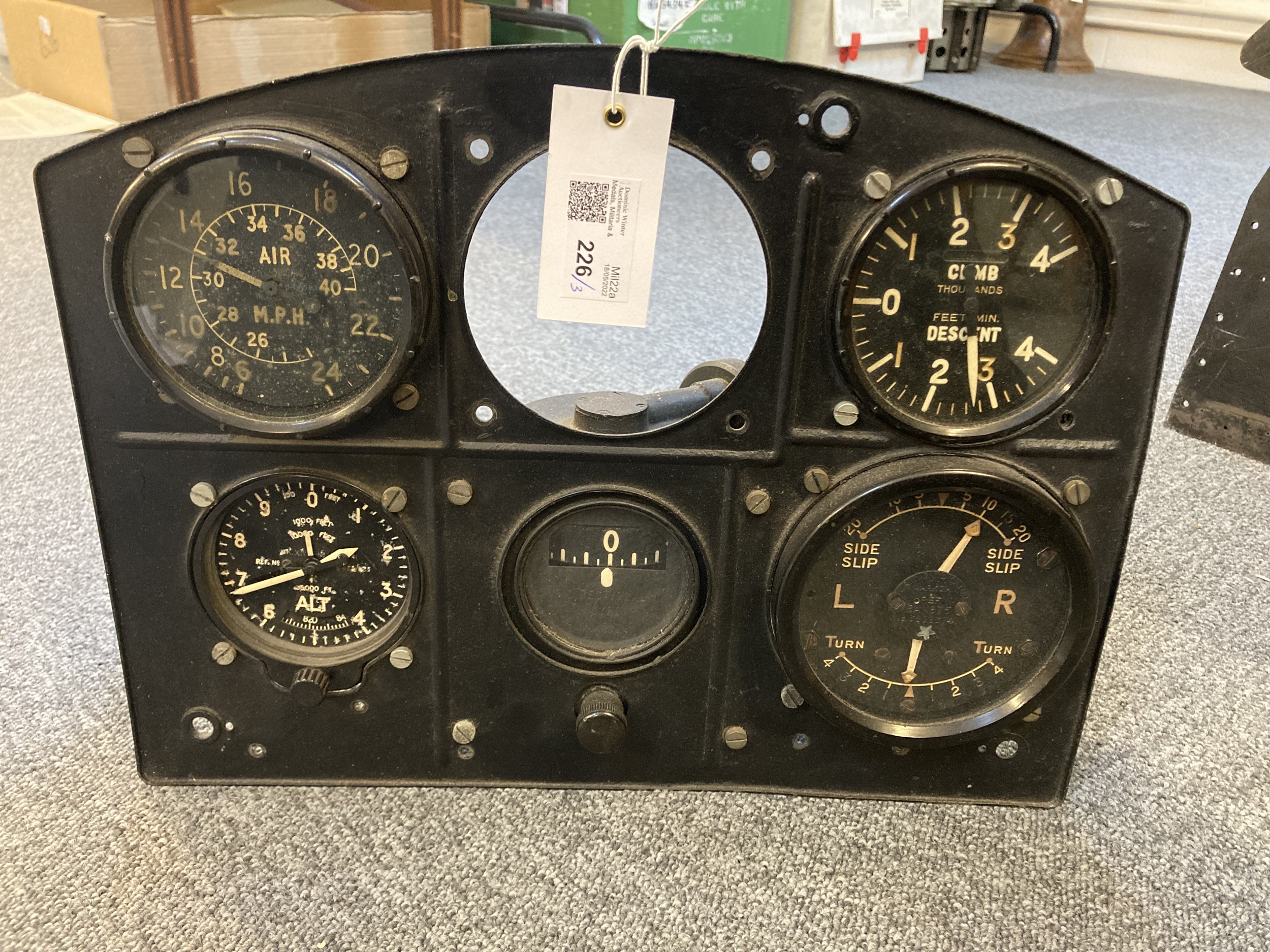 Lot 226 - Instrument Panel. A WWII RAF aircraft
