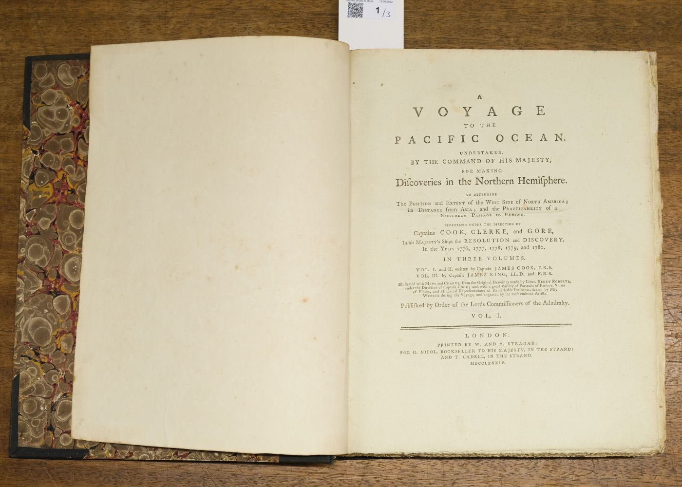 Lot 1 - Cook (James). A Voyage to the Pacific Ocean,