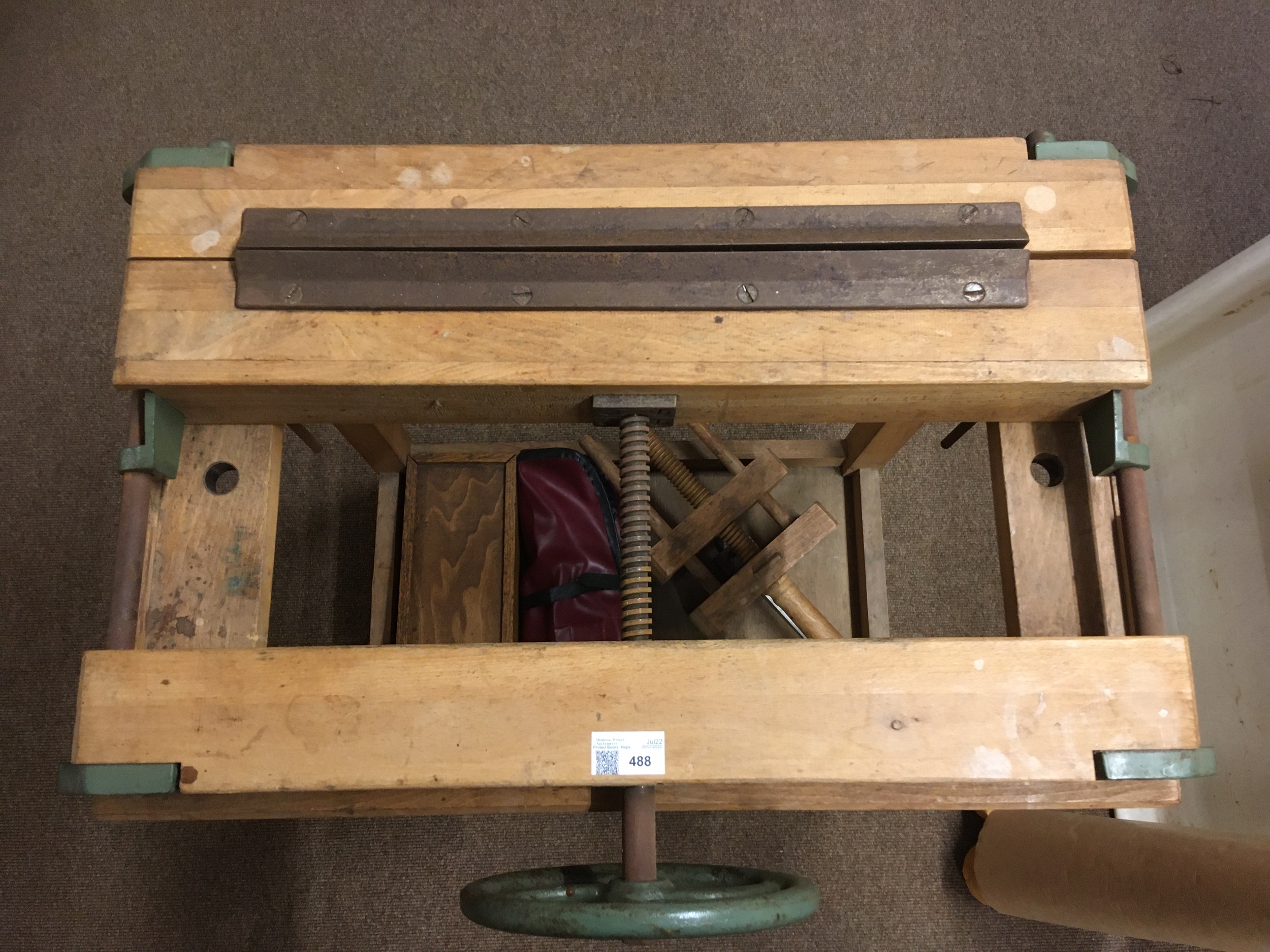 Lot 488 - Laying press & tub. A hardwood French laying