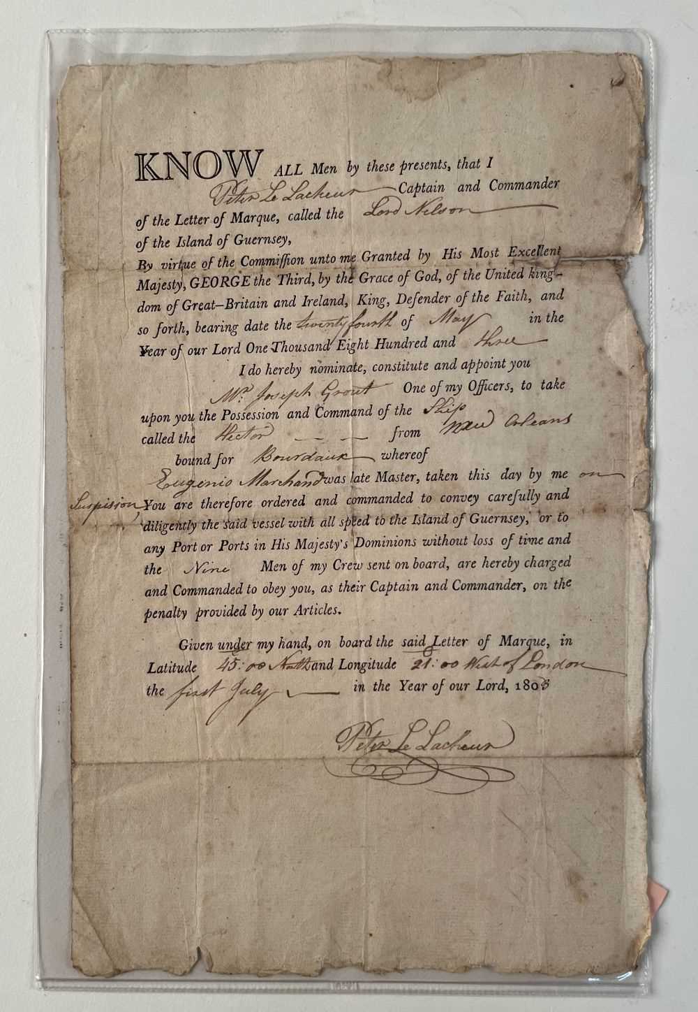 Lot 208 - Guernsey documents. A group of 6 manuscript