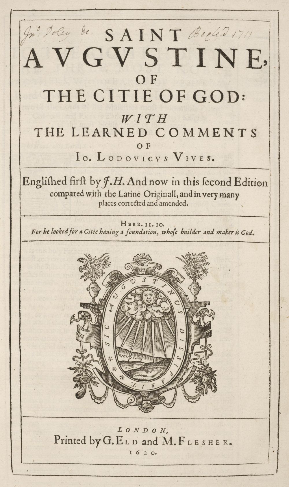 Lot 209 - Saint Augustine. Of The Citie of God, 2nd