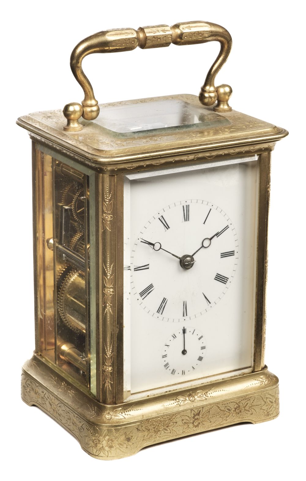 Lot 15 - Carriage Clock. A late 19th century brass