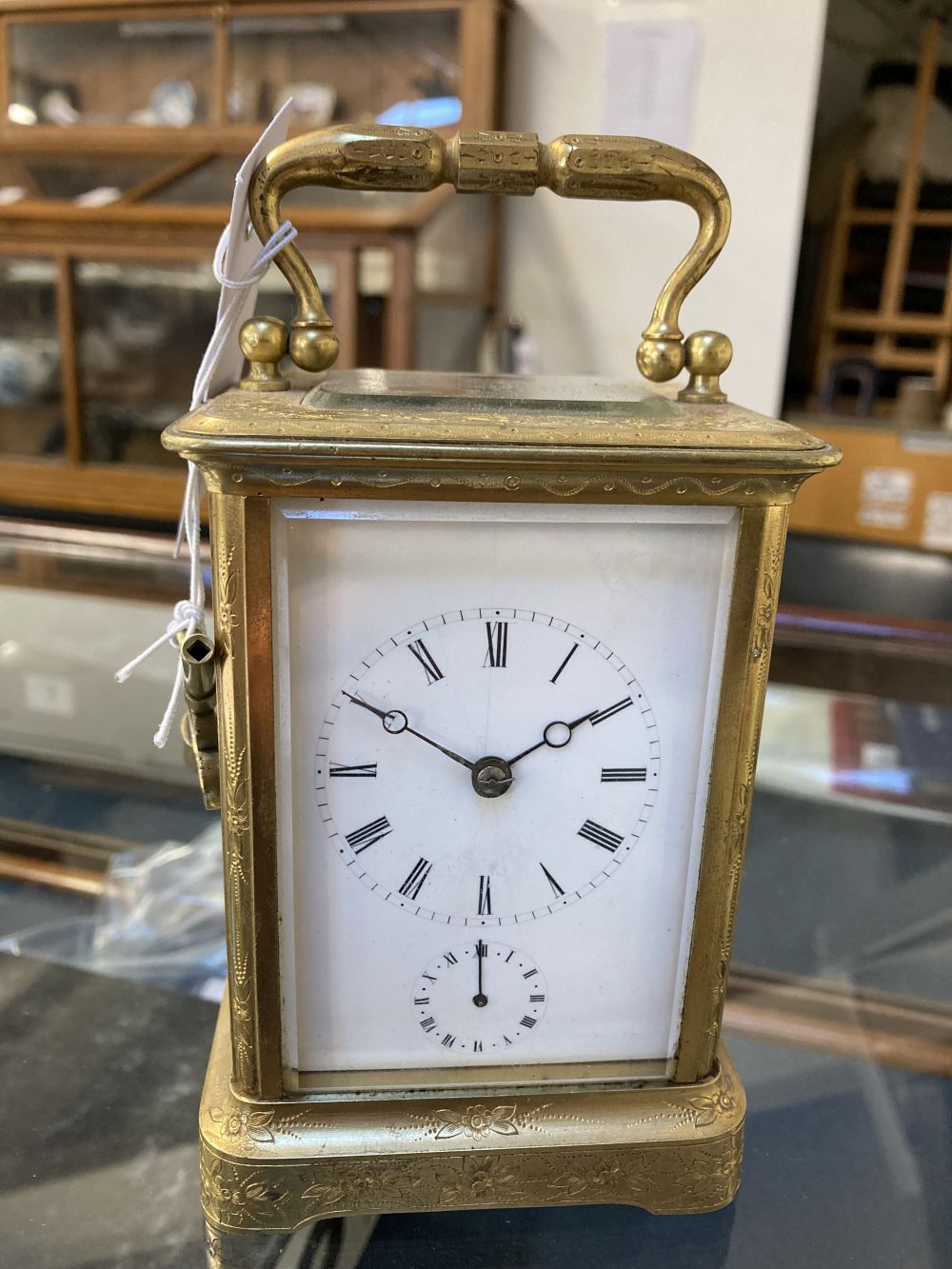 Lot 416 - Carriage Clock. A late 19th century brass