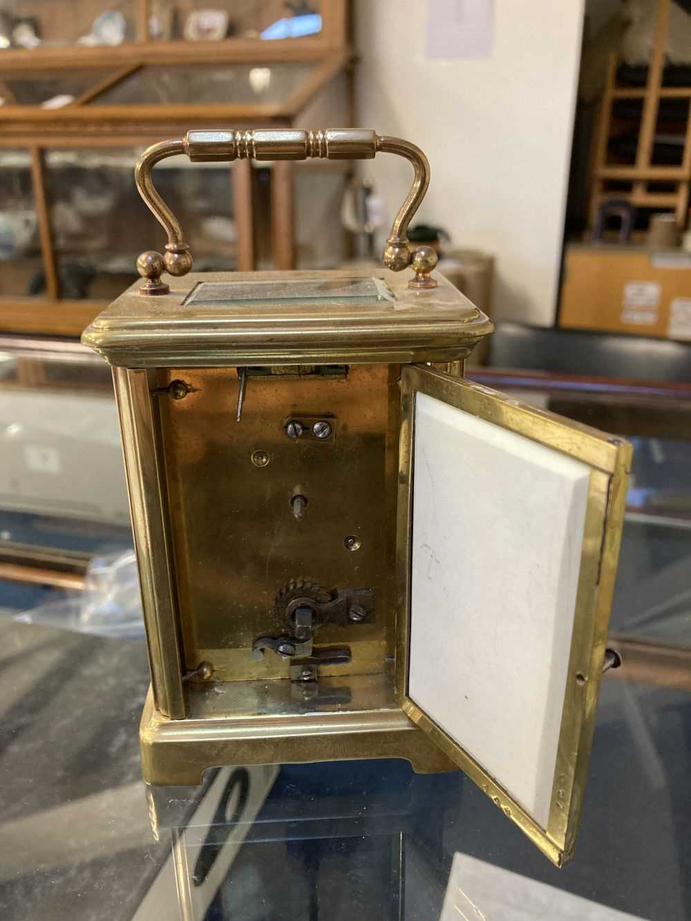 Lot 416 - Carriage Clock. A late 19th century brass