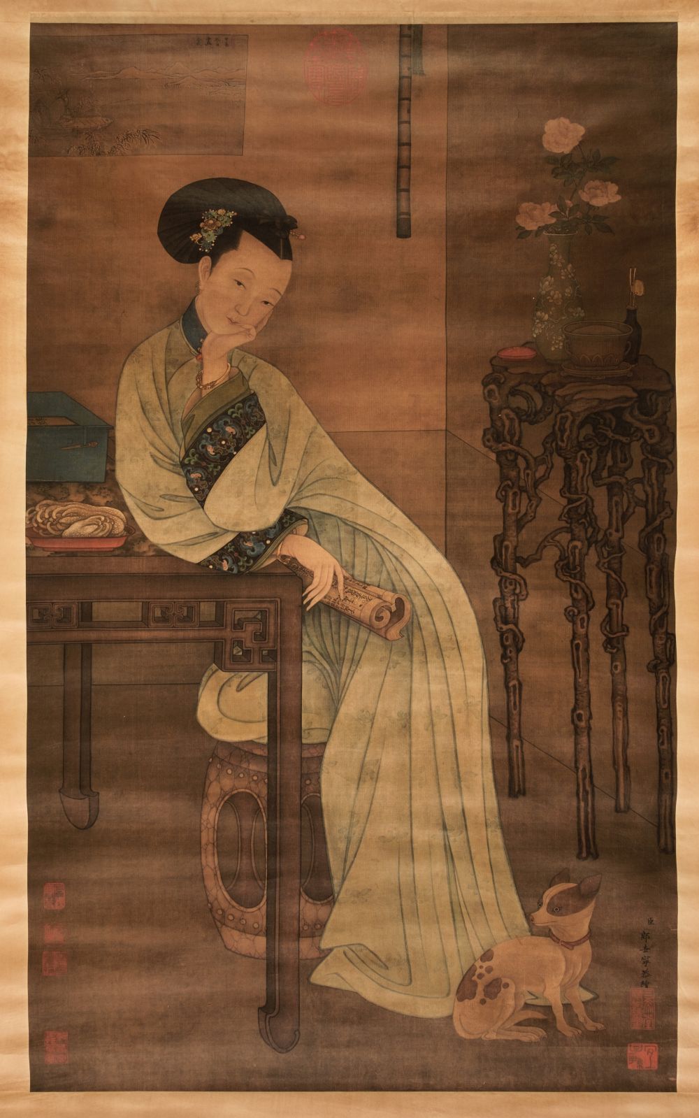 Lot 163 - Japanese Scroll. Portrait of a woman with a