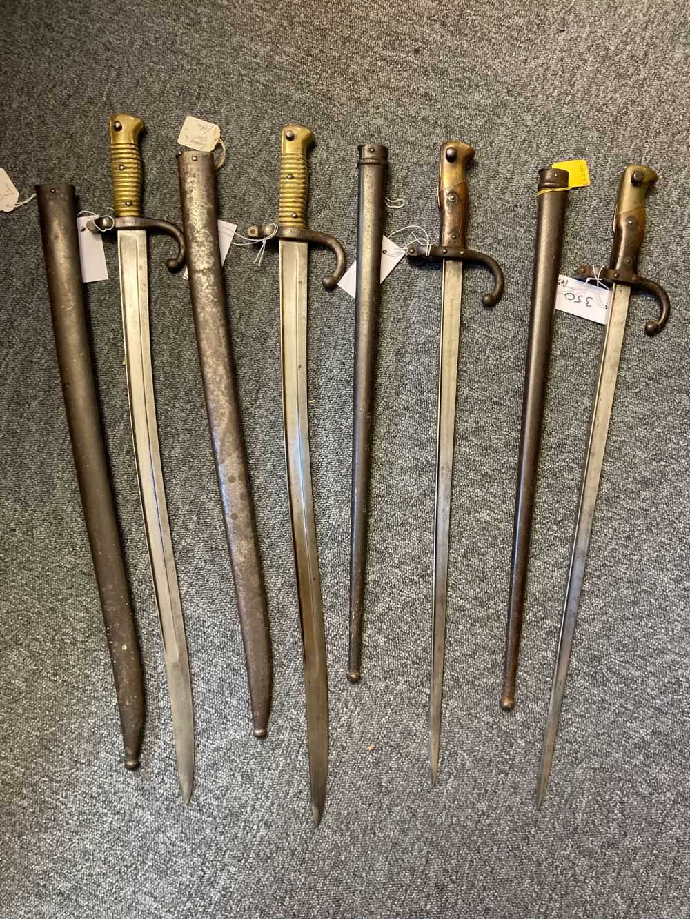 Lot 350 - Bayonets. Two French Chassepot and two Gras