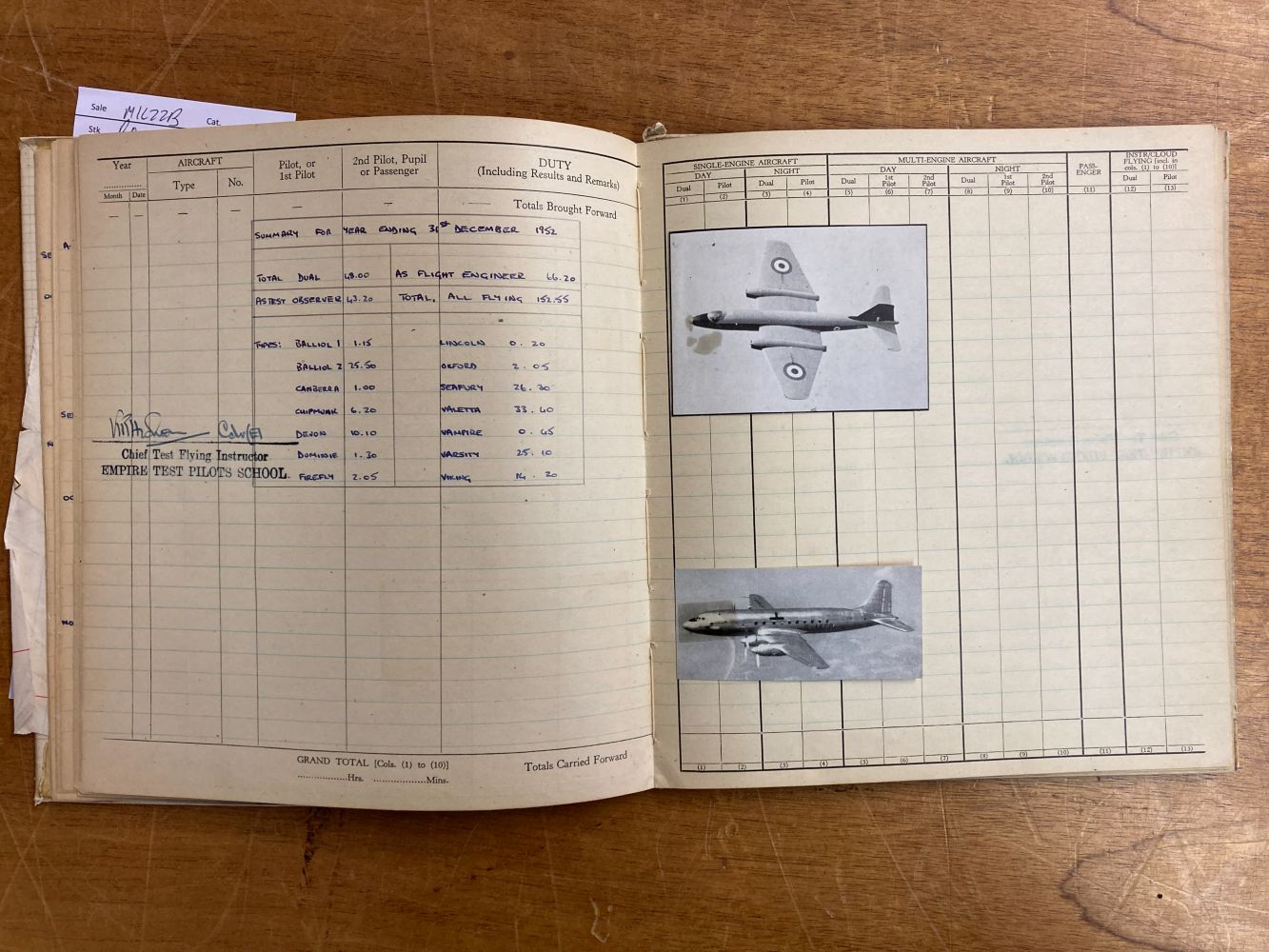 Lot 5 - Flying Log Book. A log book kept by Flight