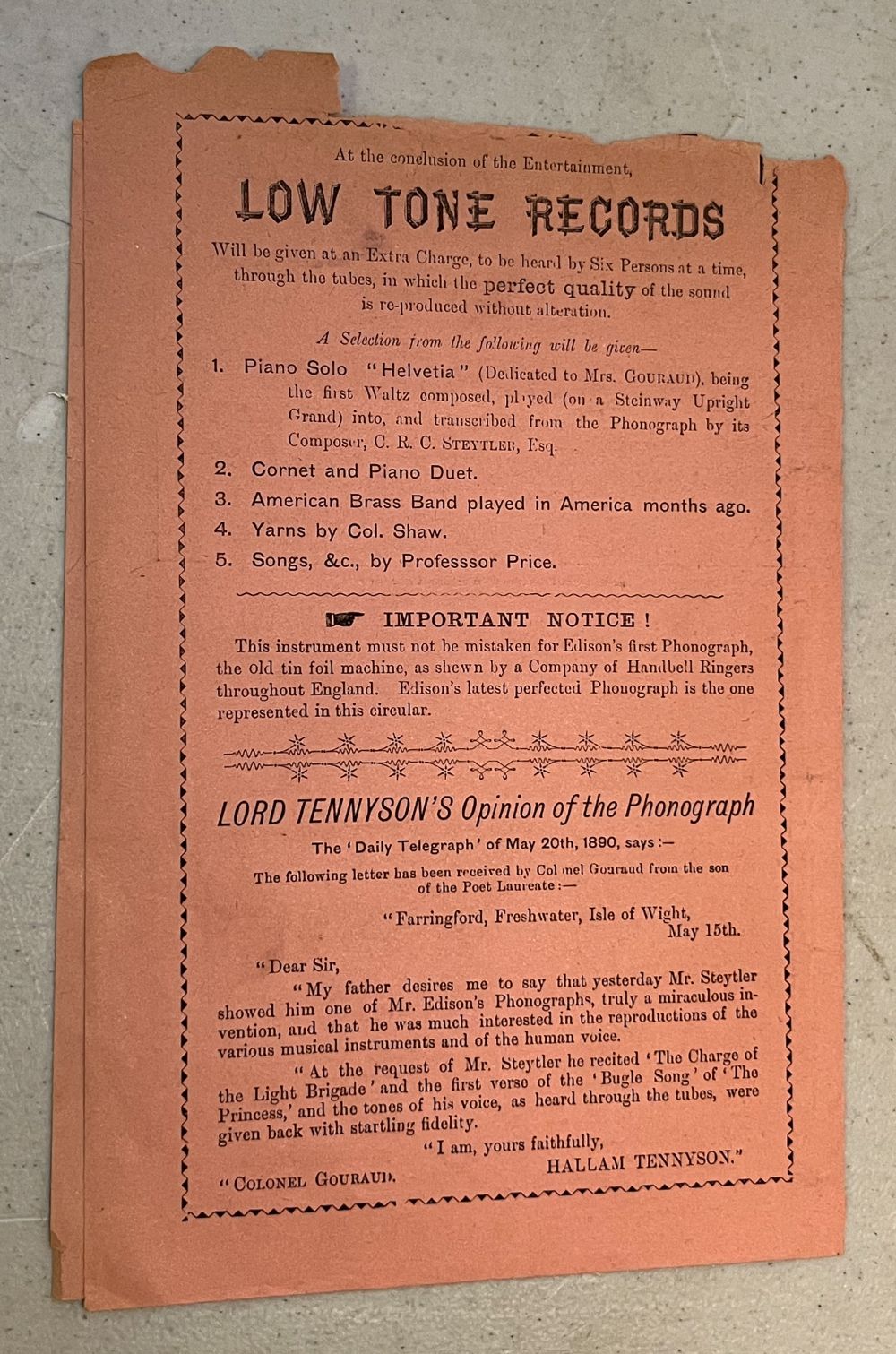 Lot 385 - Edison's Phonograph. An early printed flyer