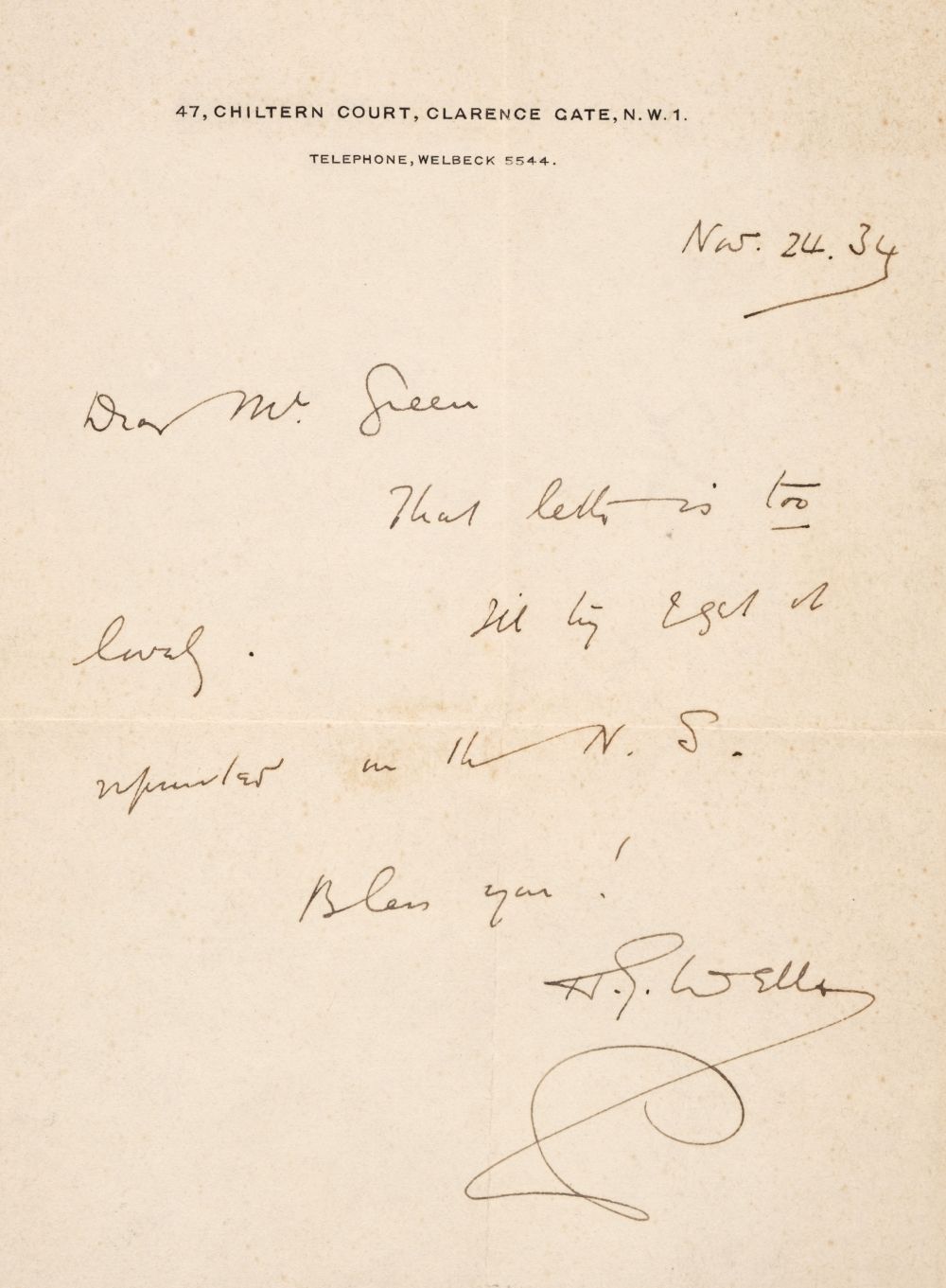 Lot 634 - Wells (Herbert George, 1866-1946). Autograph