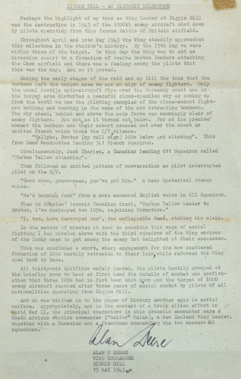 Lot 459 - Air Commodore Alan Christopher Deere, DSO,