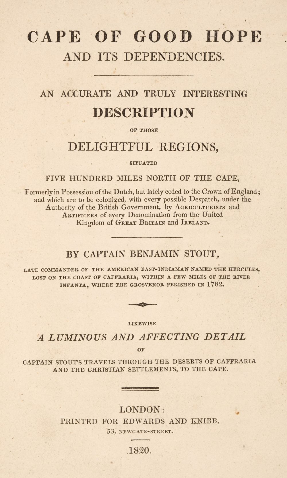 Lot 42 - Stout (Benjamin). Cape of Good Hope and its