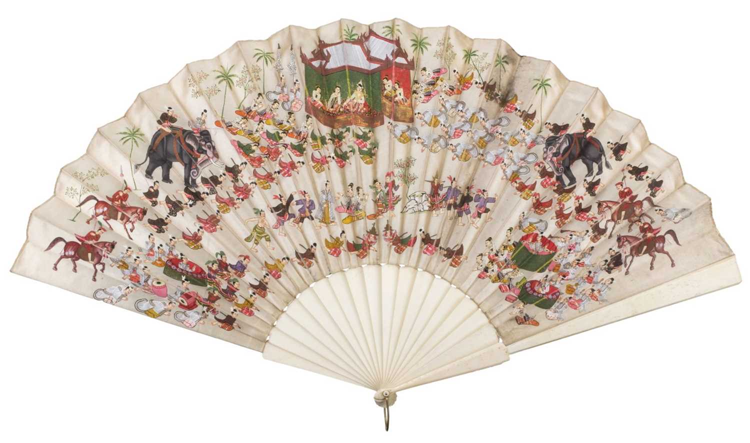 Lot 577 - Burma. A hand-painted folding fan, circa