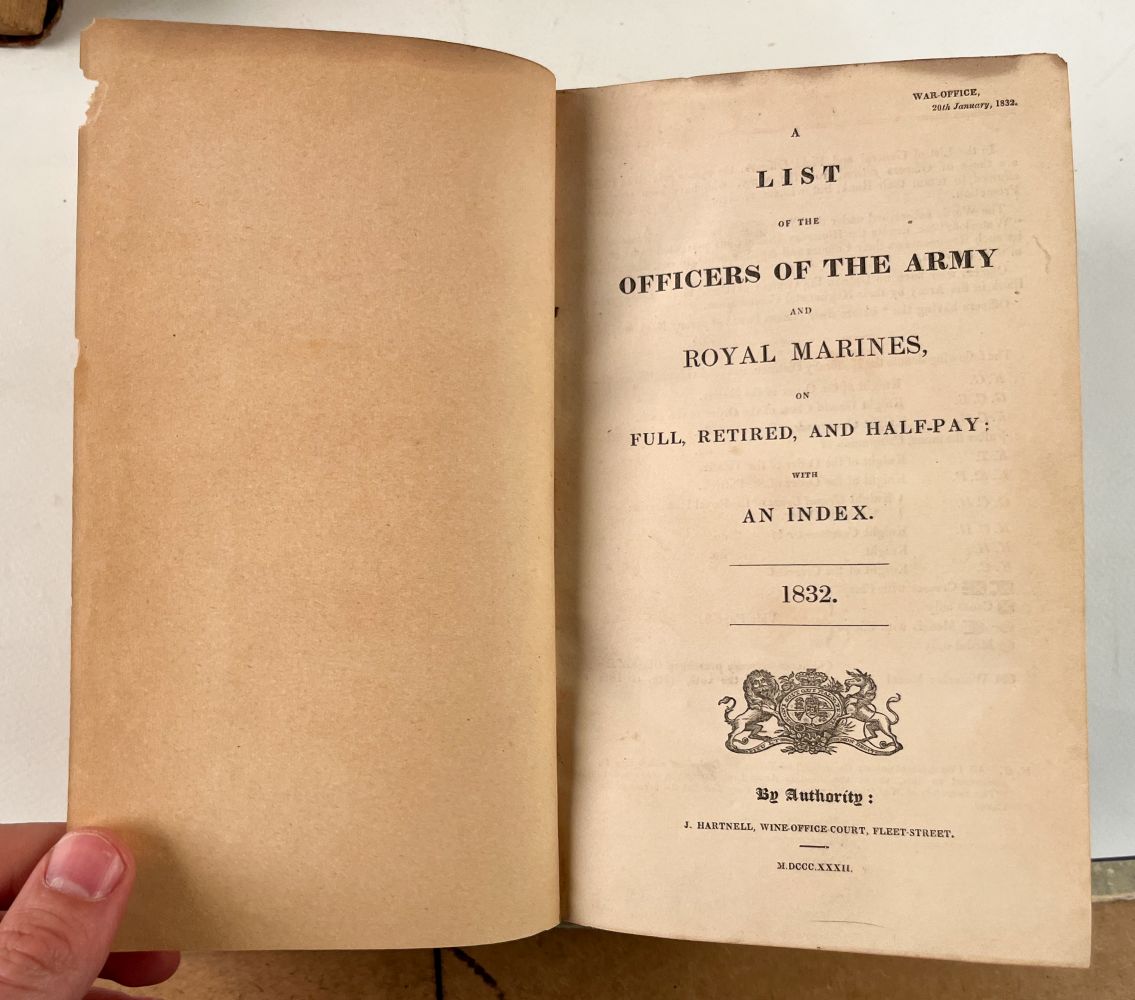 Lot 355 - Army Lists. A List of all the Officers of