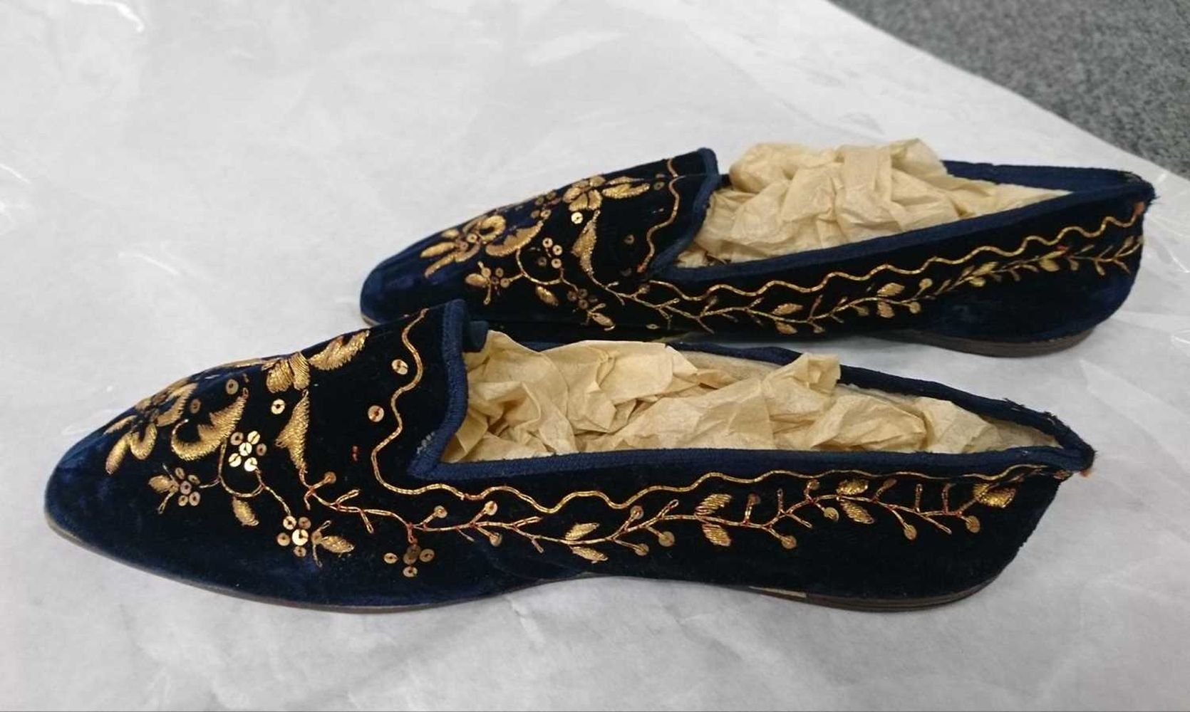 Lot 598 - Clothing. A pair of Regency silk half boots,