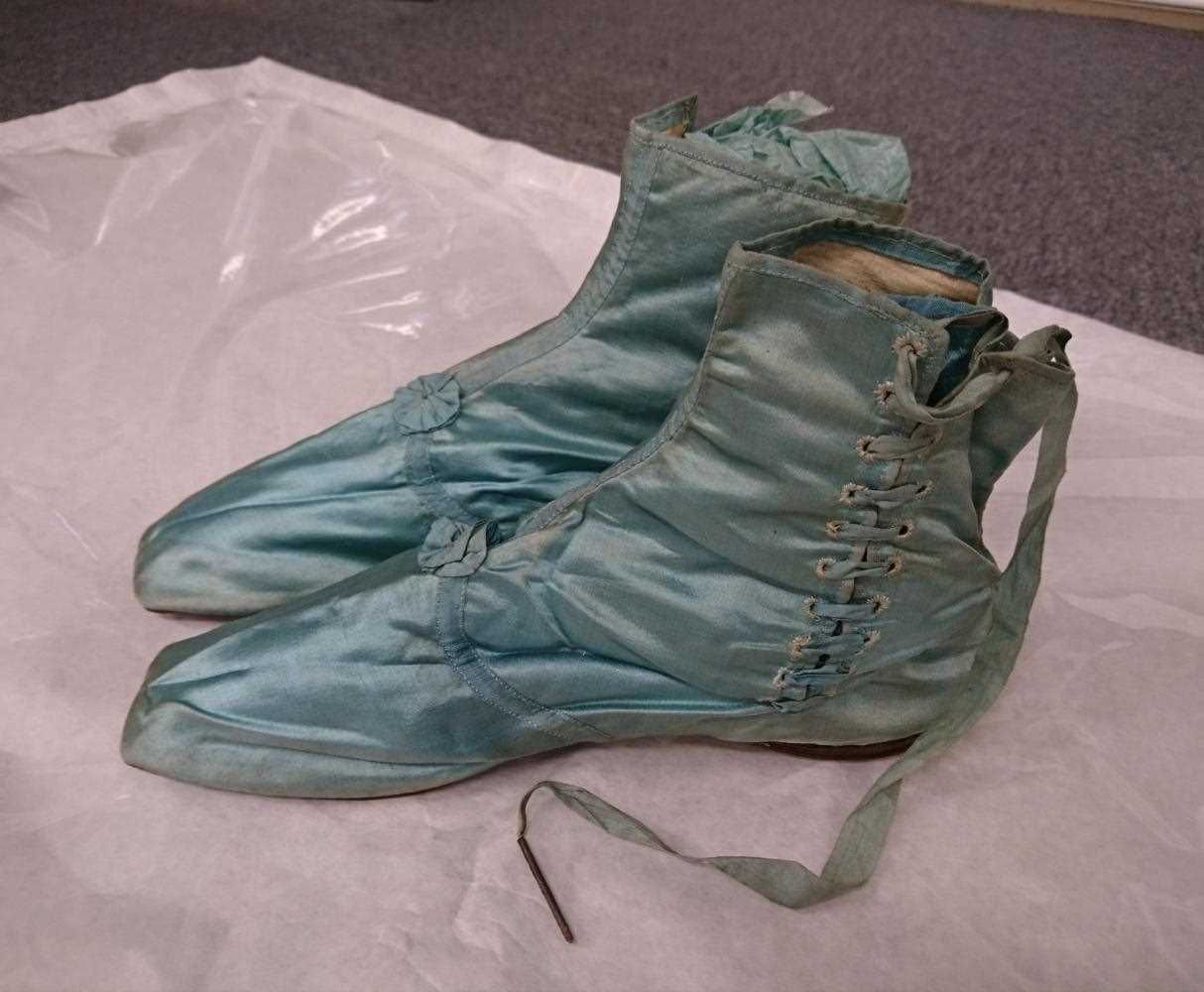 Lot 598 - Clothing. A pair of Regency silk half boots,